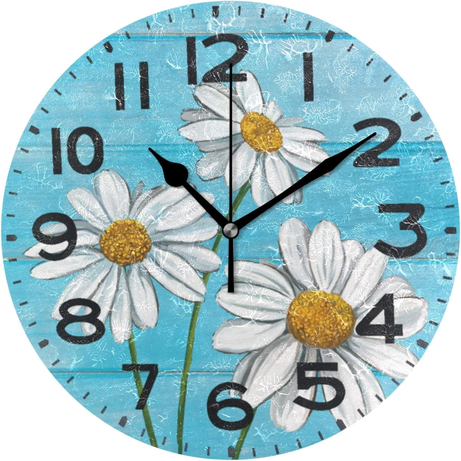 GZHJMY Chic Beautiful Three Daisy Flowers Round Wall Clock, 9.5 Inch ...