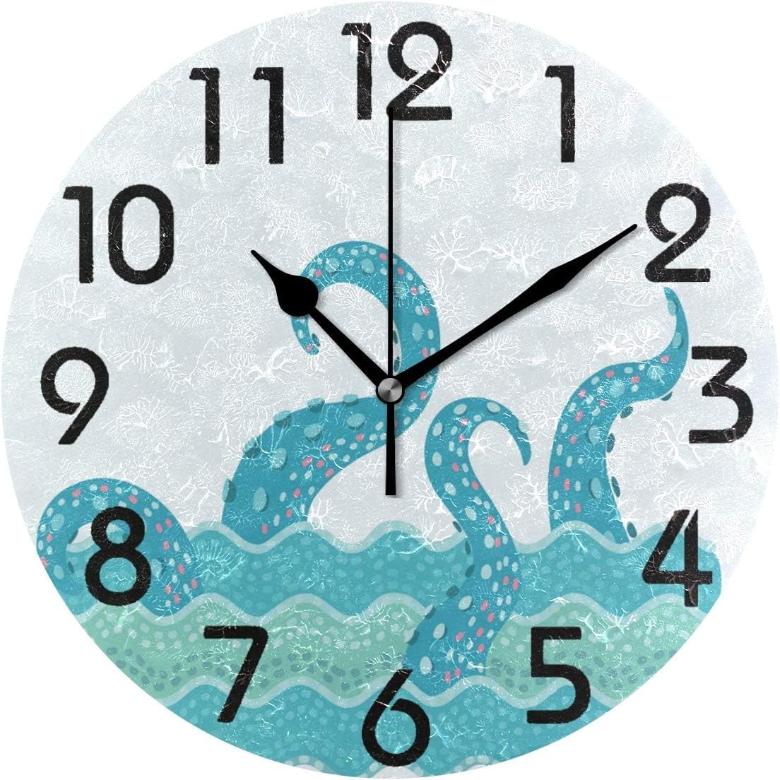 GZHJMY Chic Cute Octopus Tentacle in Waves Pattern Round Wall Clock ...