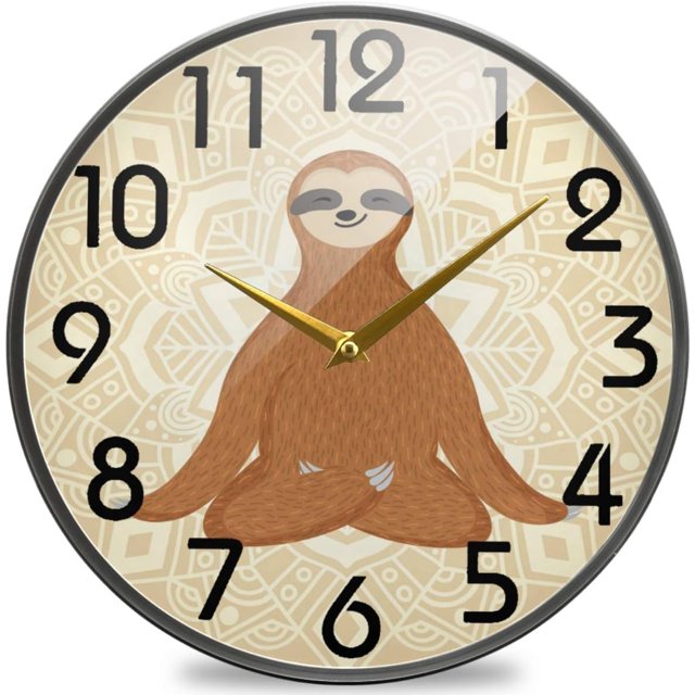 GZHJMY Chic Cute Yoga Sloth Print Round Wall Clock, 9.5 Inch Silent ...