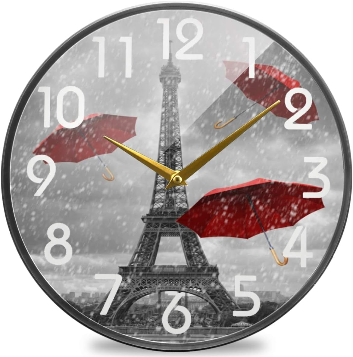 GZHJMY Chic Eiffel Tower with Flying Umbrellas Round Wall Clock, 9.5 ...