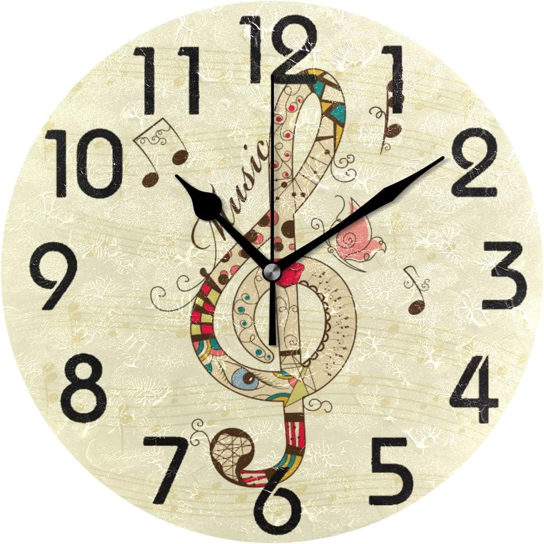 GZHJMY Chic Treble Clef Pattern Musical Note Print Round Wall Clock, 9. ...