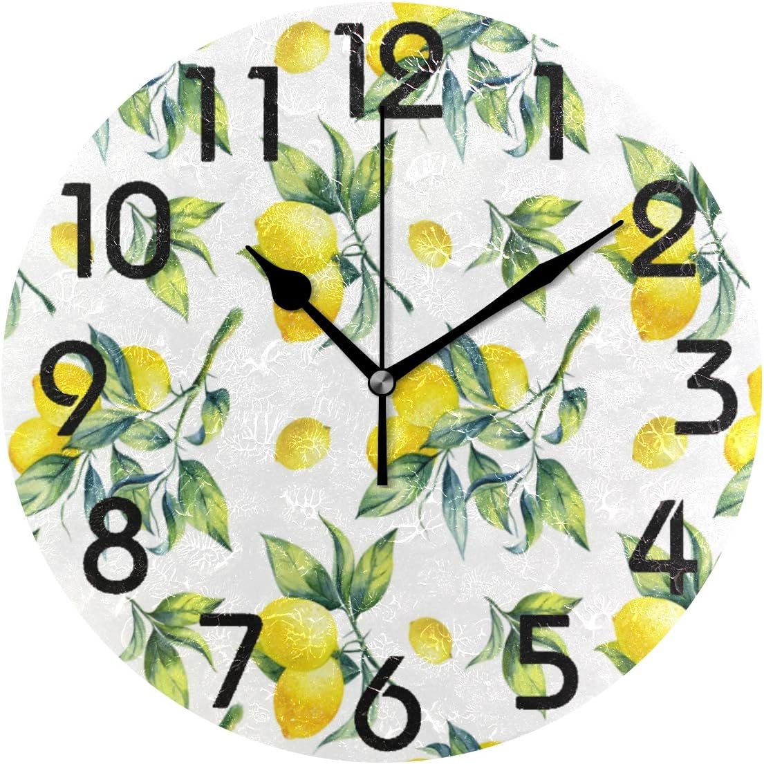 GZHJMY Chic Tropical Fresh Lemon Leaves Pattern Round Wall Clock, 9.5 ...