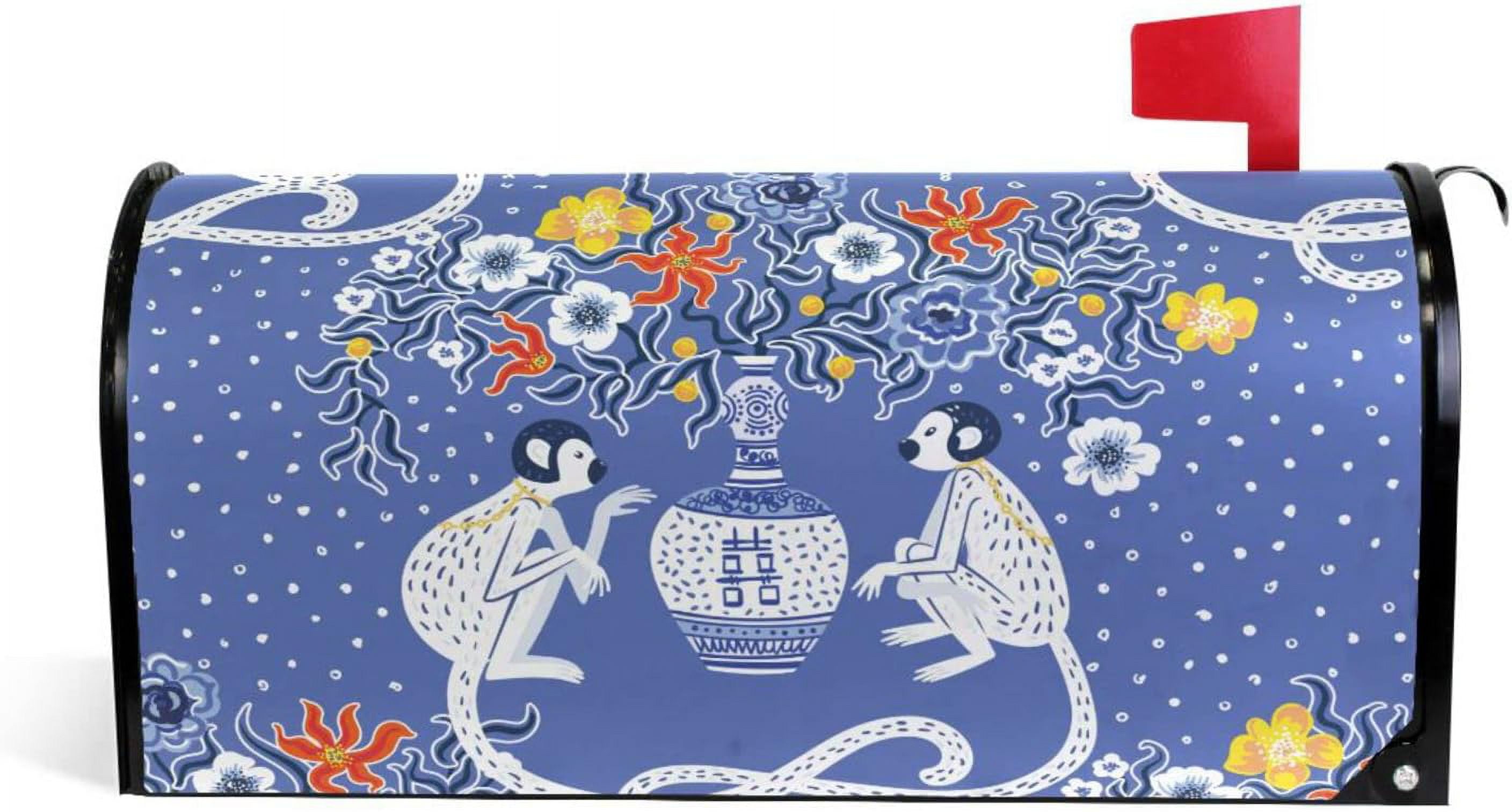 GZHJMY Chinoiserie Blue Vintage Monkey Magnetic Mailbox Cover Standard ...