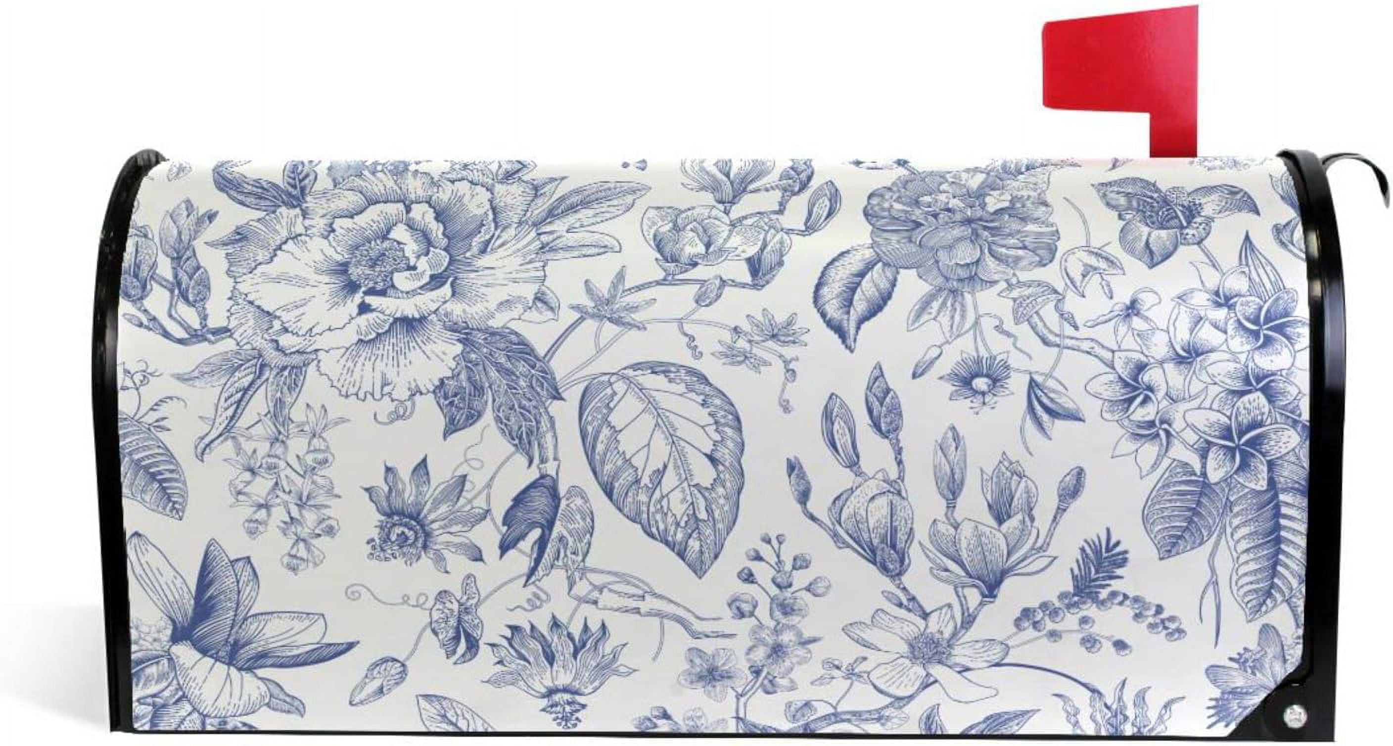 GZHJMY Chinoiserie Vintage Blue Bloom Floral Magnetic Mailbox Cover ...