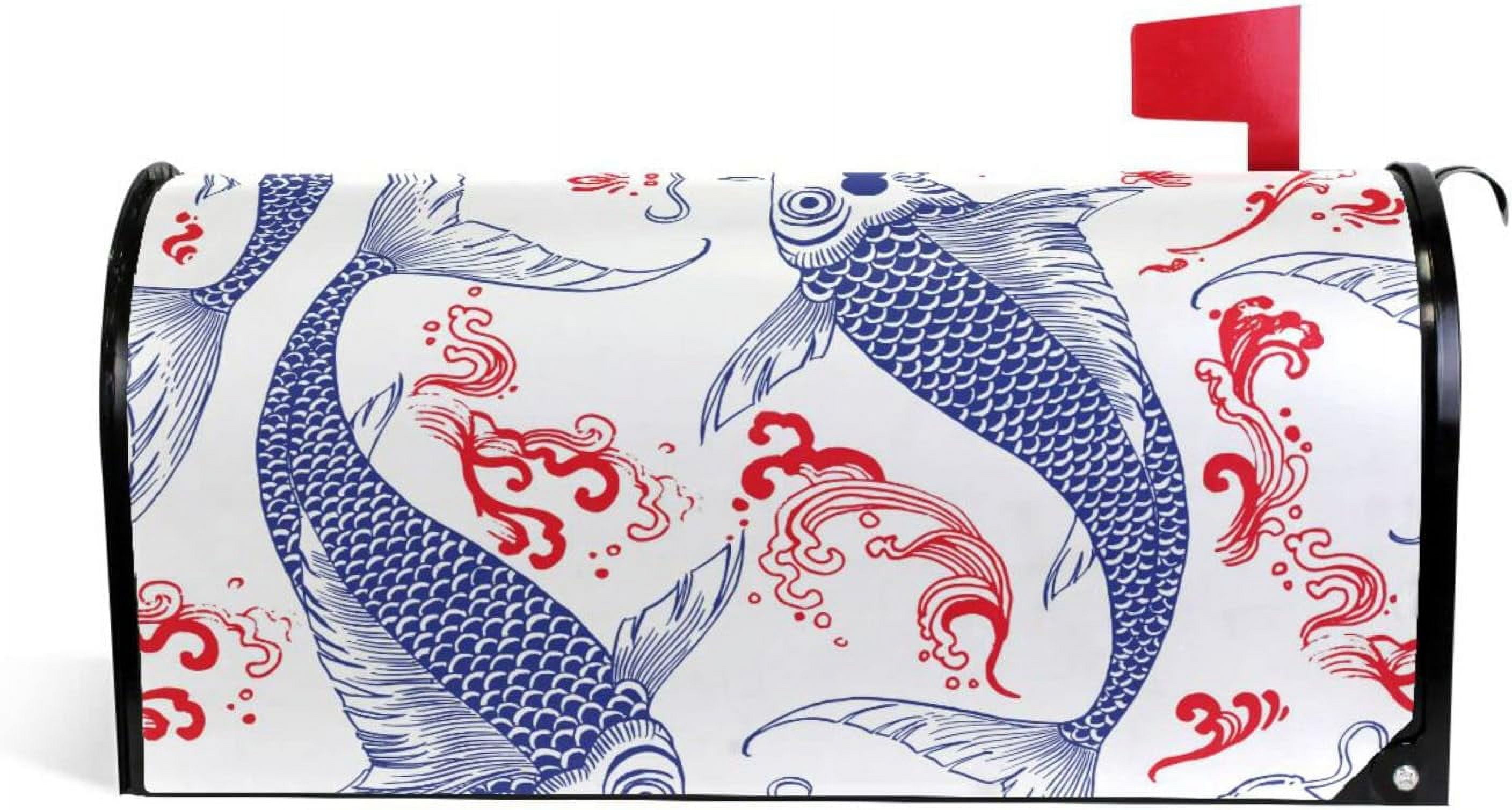 GZHJMY Chinoiserie Vintage Ink Koi Fish Magnetic Mailbox Cover Large ...