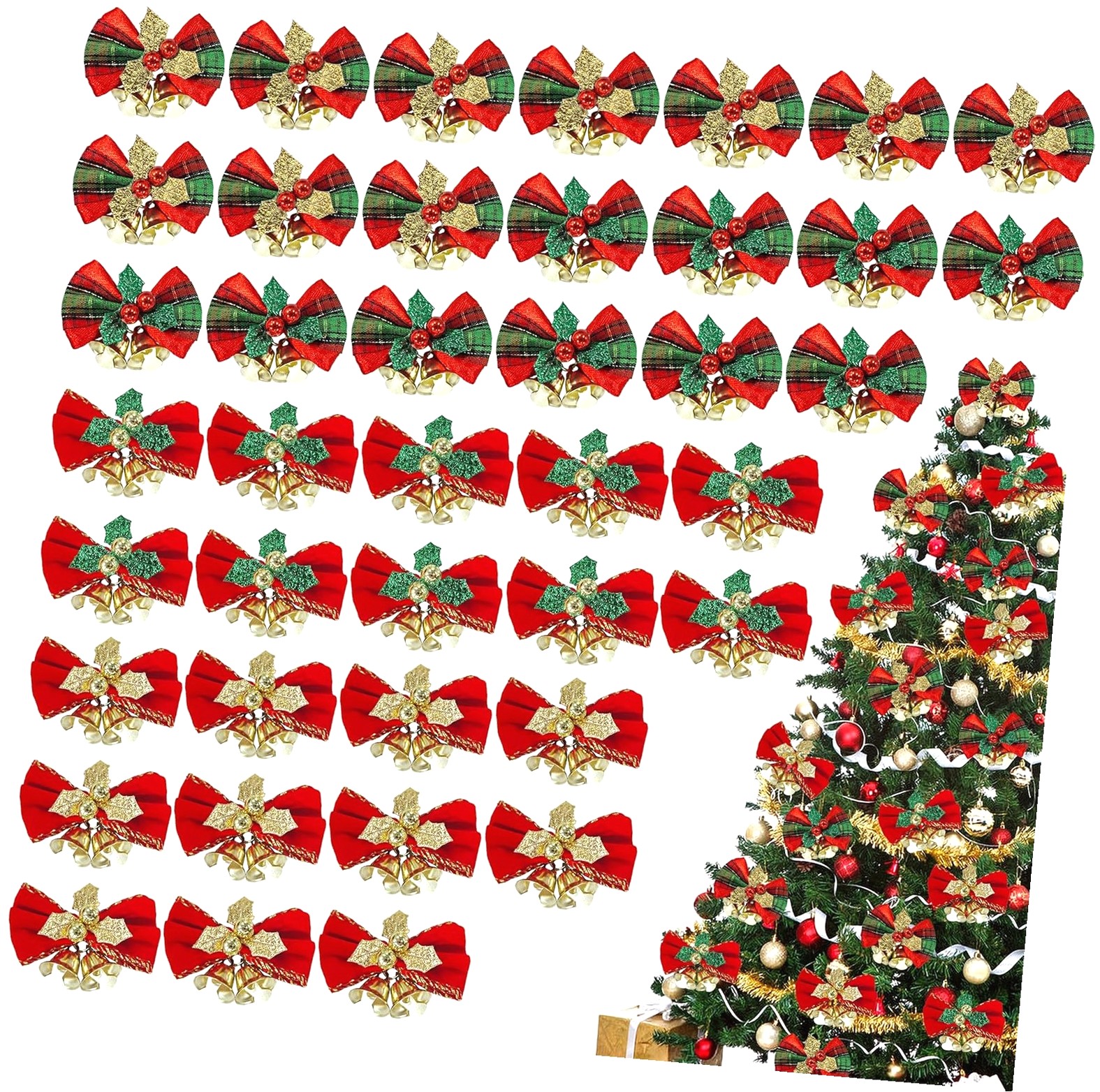 GZHJMY Christmas Bows with Bells, Ornaments for Wreaths, Christmas Bows ...