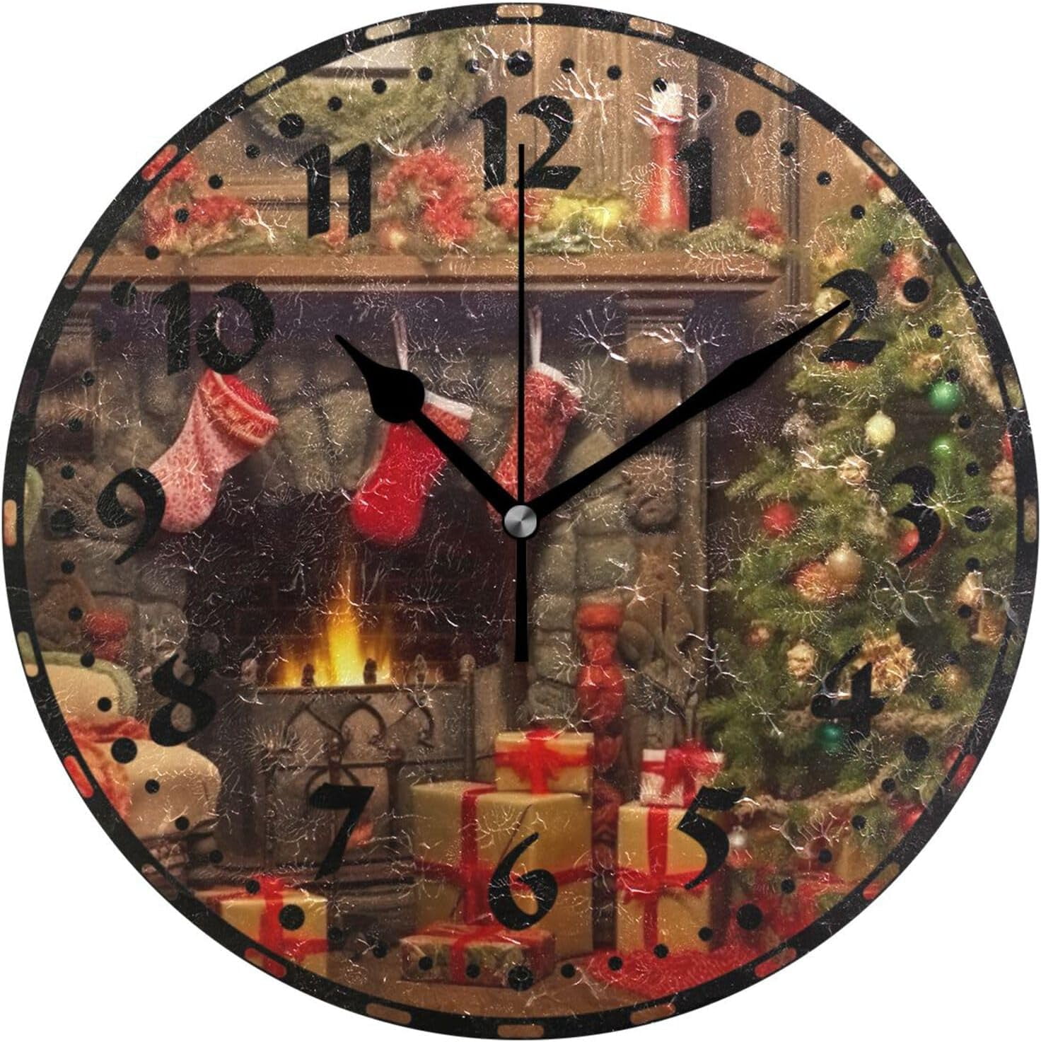 GZHJMY Christmas Fireplace Wall Clock, Silent Non Ticking 10 Inch ...