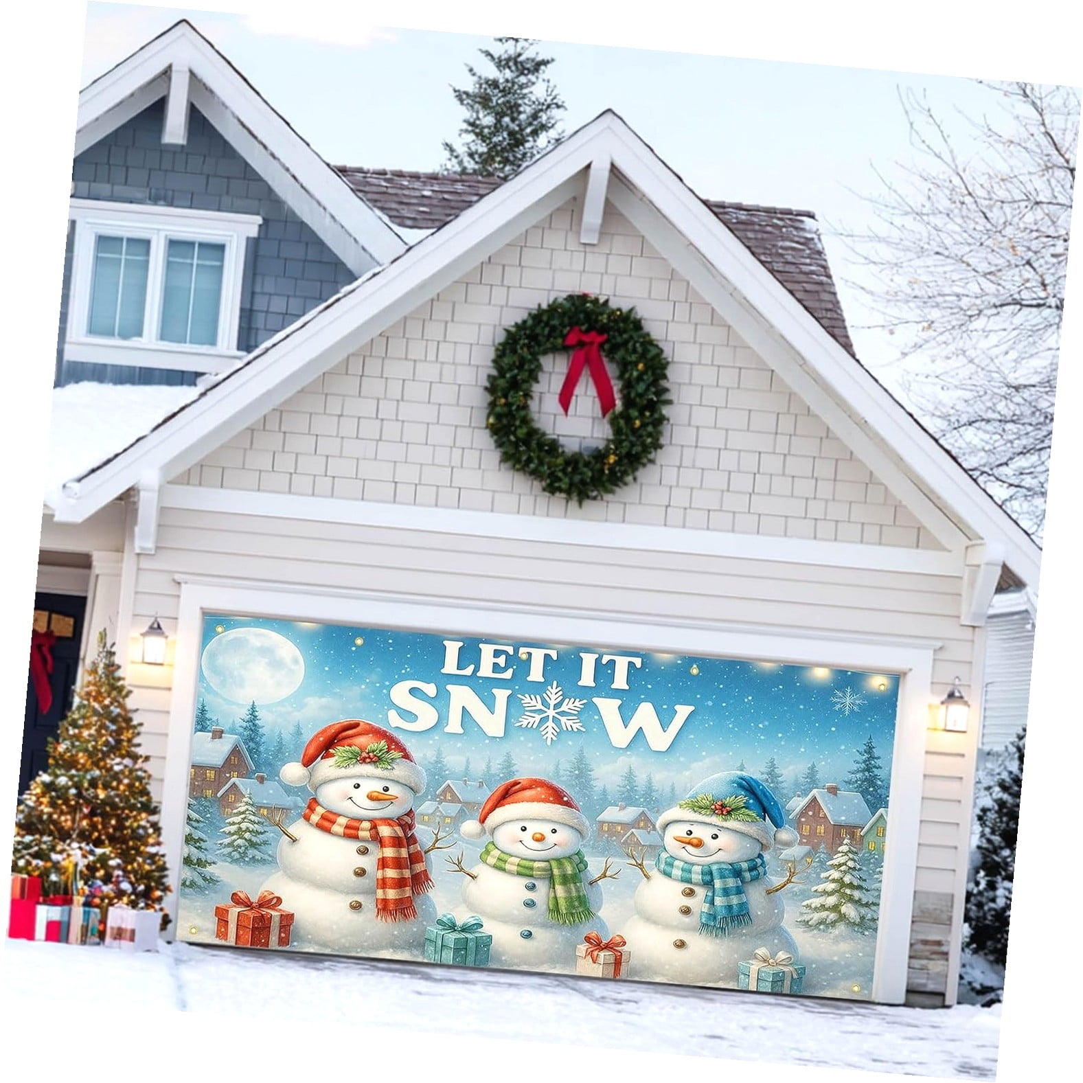 GZHJMY Christmas Garage Door Banner Snowman Winter Scene Holiday Party ...