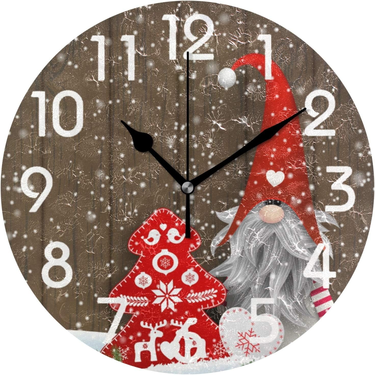 GZHJMY Christmas Gnome Scandinavian Round Wall Clock, 9.5 Inch Battery ...