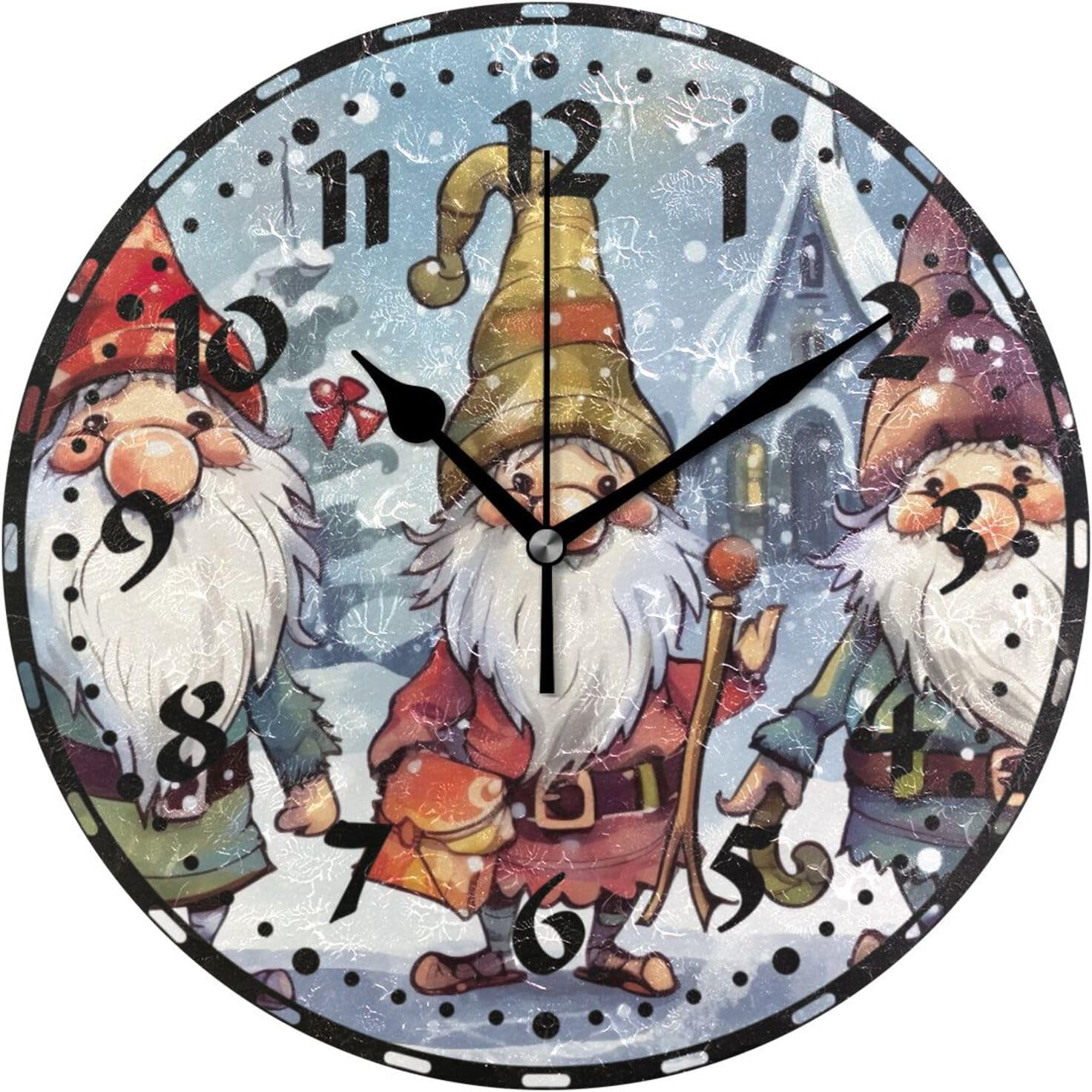 GZHJMY Christmas Gnomes Cartoon Wall Clock, Silent Non Ticking 10 Inch ...
