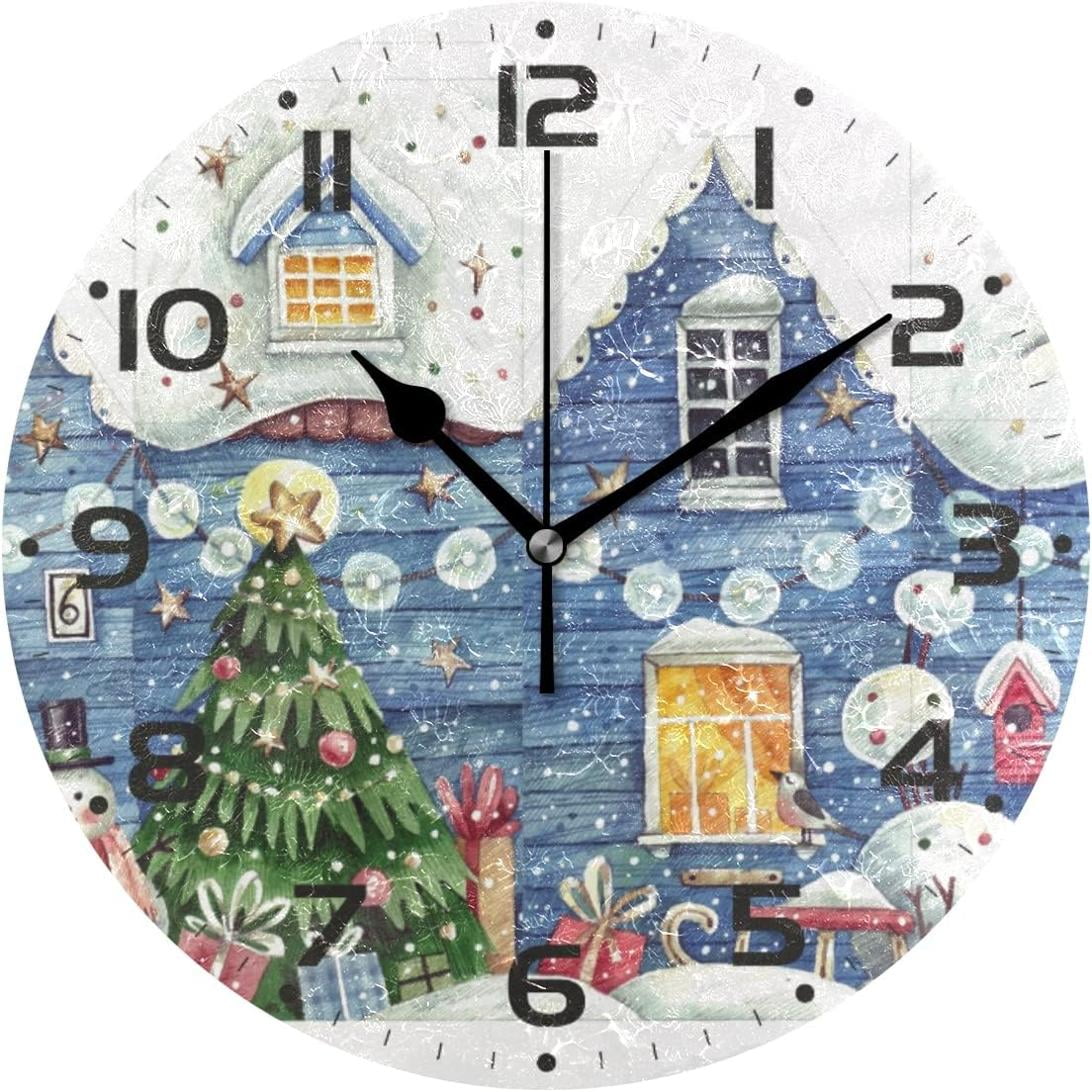 GZHJMY Christmas House Wall Clock, 10" Silent Non Ticking Round Clock ...