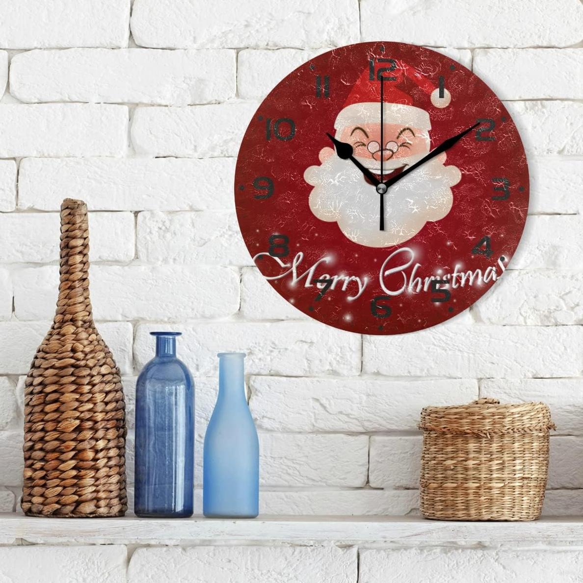 GZHJMY Christmas Santa Claus Wall Clock, 10" Silent Non Ticking Round ...