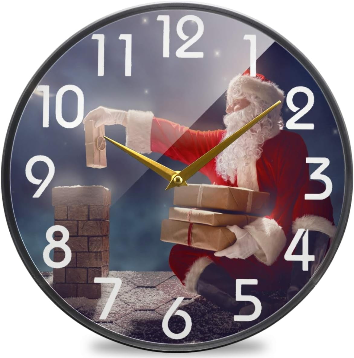 GZHJMY Christmas Santa Send Gift by Chimney Round Wall Clock, 9.5 Inch ...