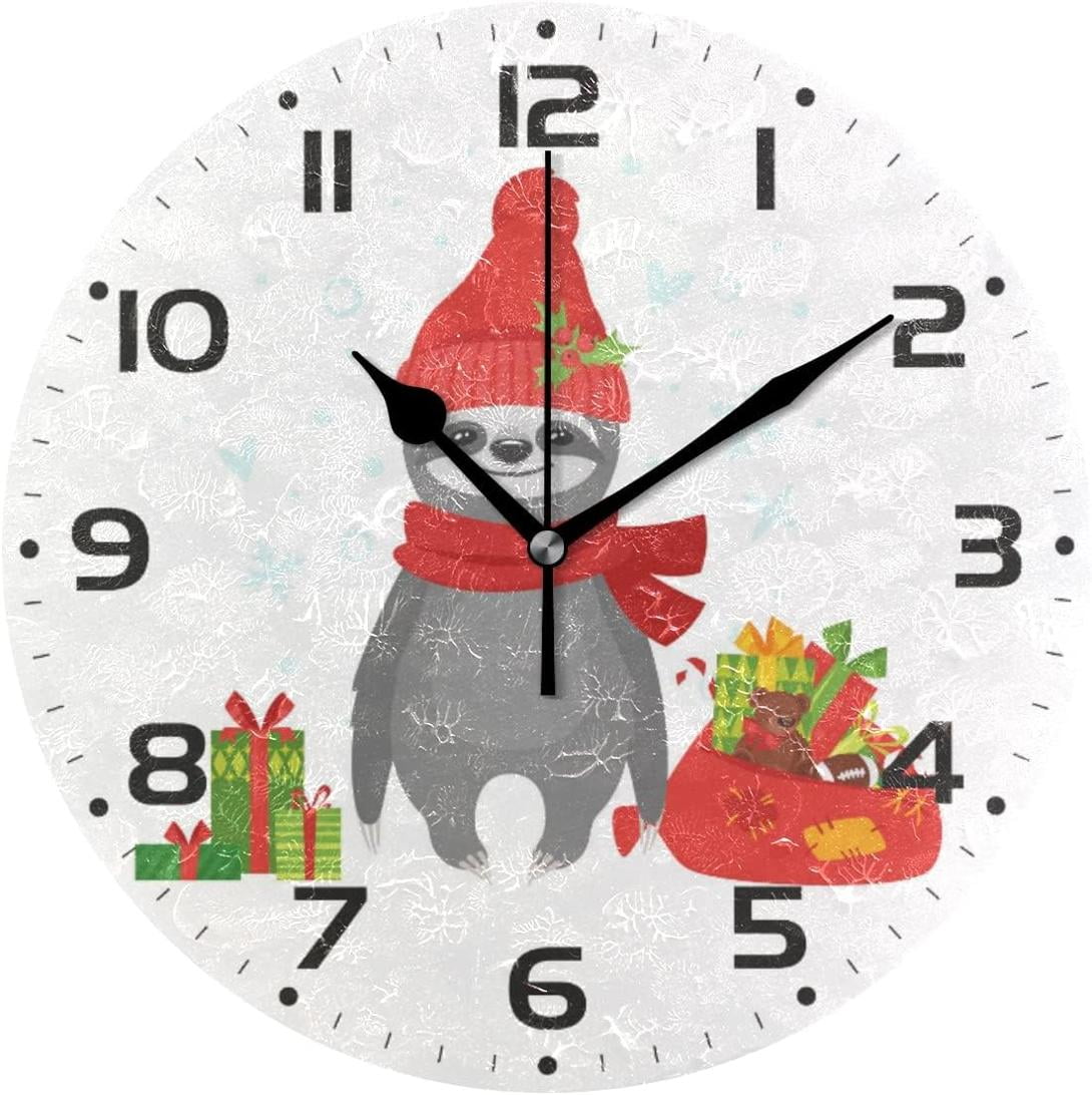 GZHJMY Christmas Sloth Wall Clock, 10" Silent Non Ticking Round Clock ...