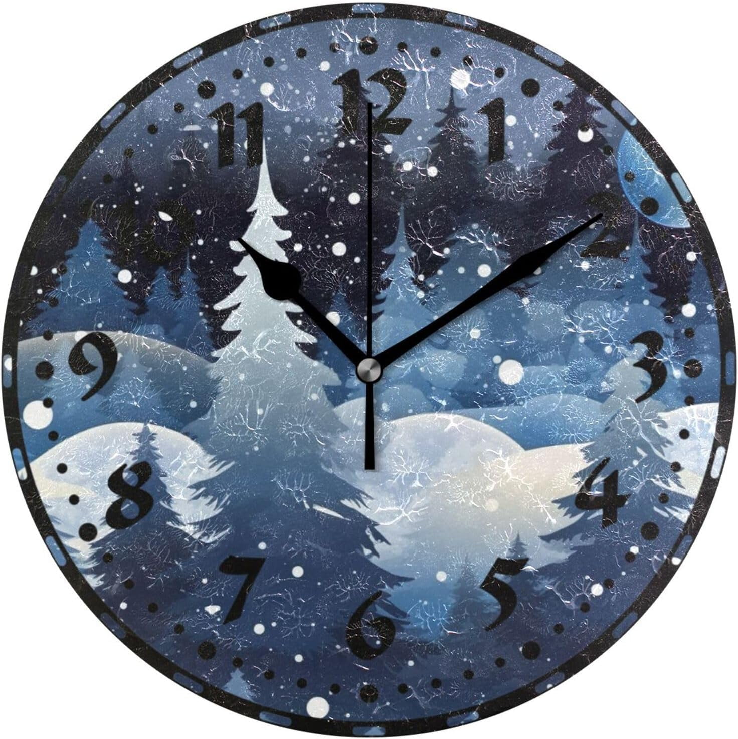 GZHJMY Christmas Snow Trees Wall Clock, Silent Non Ticking 10 Inch ...