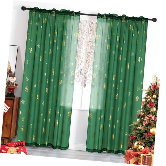 GZHJMY Christmas Snowflakes Sheer Curtains, Foil Printed Semi Sheer ...