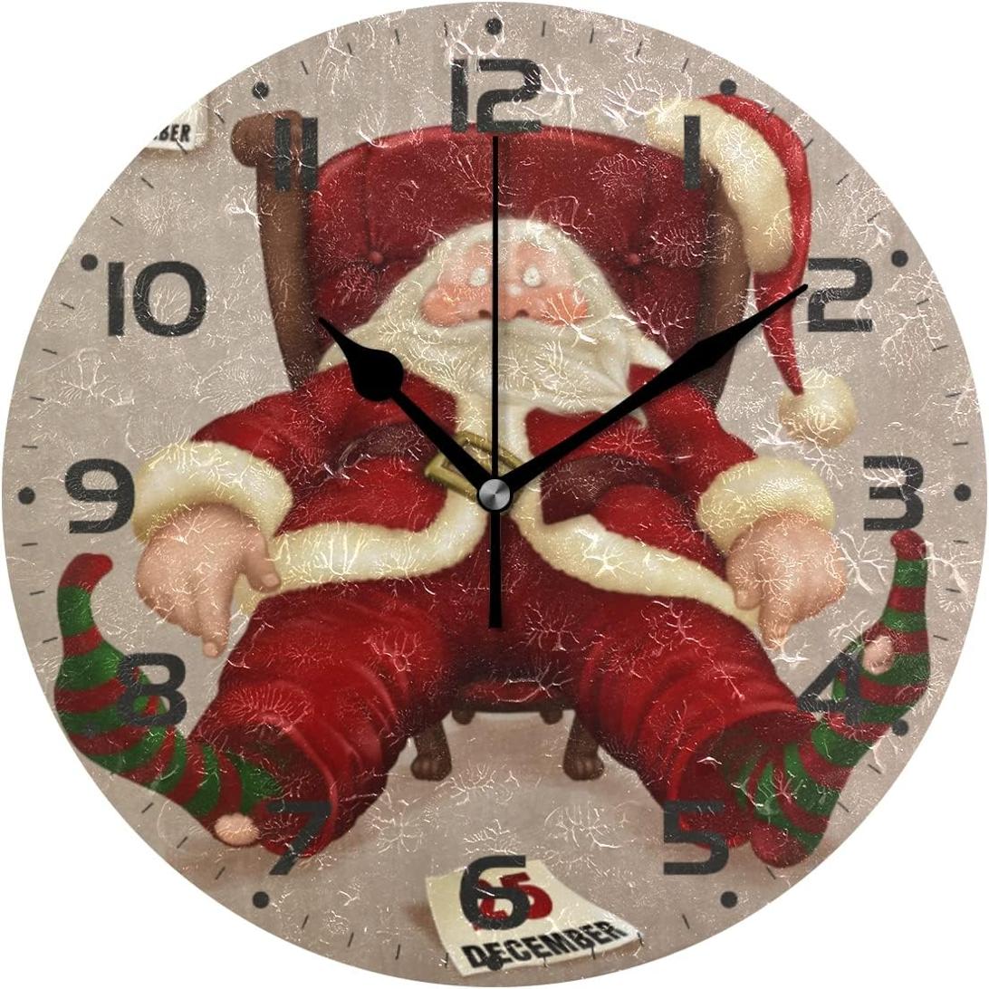 GZHJMY Christmas Tired Santa Claus Wall Clock, 10" Silent Non Ticking ...