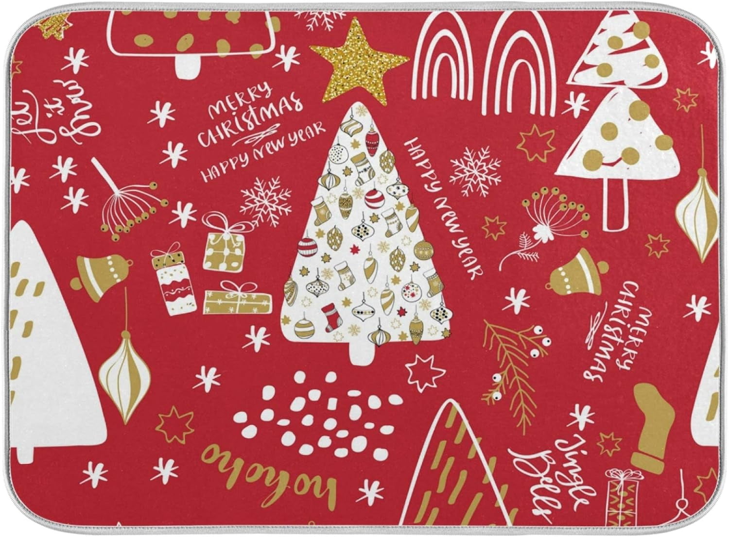 GZHJMY Christmas Tree Cute Red Dish Drying Mat Countertop Protector ...