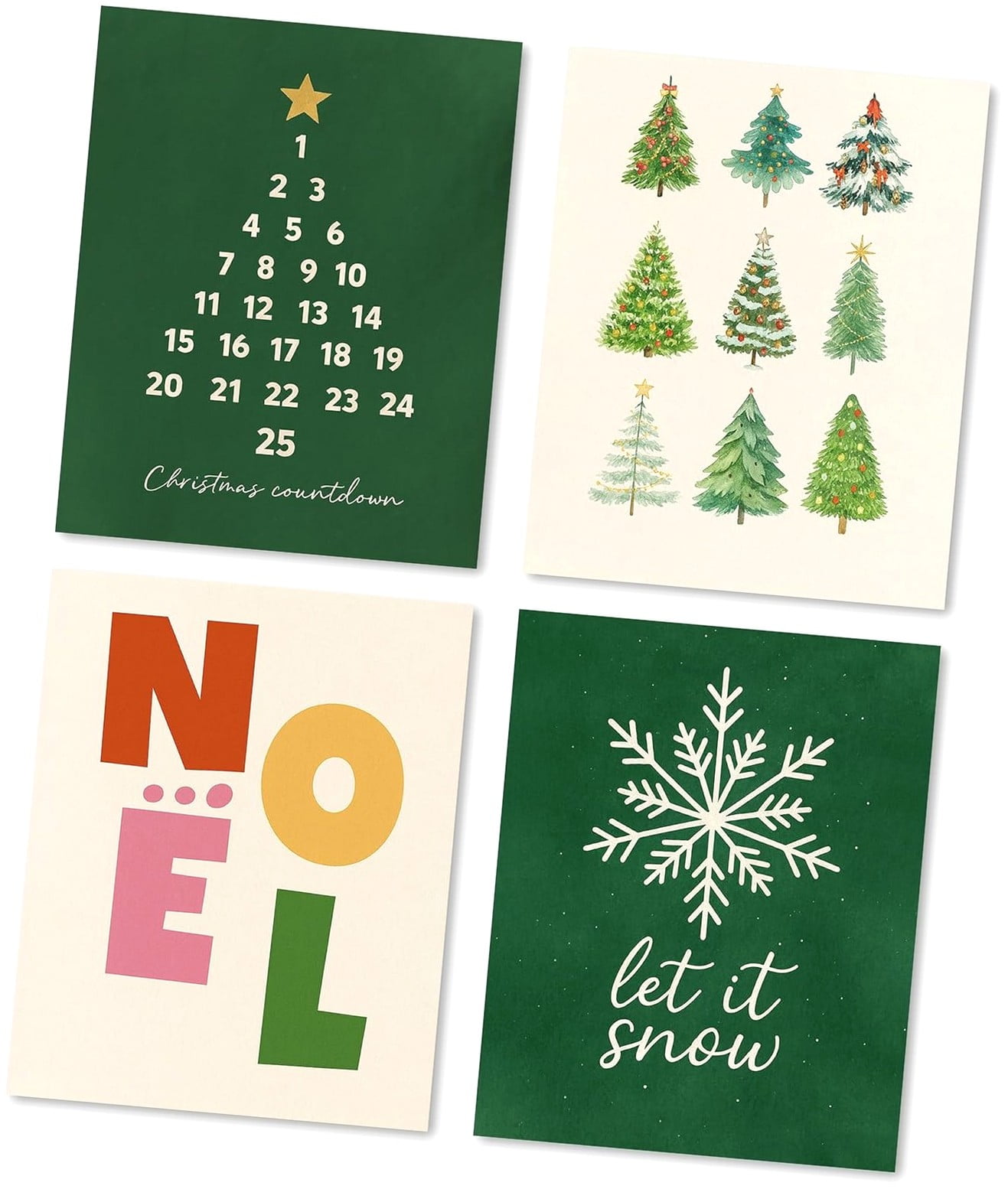 GZHJMY Christmas Tree Wall Prints Set of 4, Christmas Countdown Tree ...