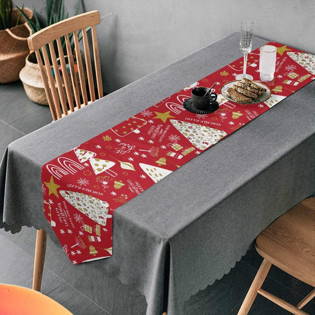 GZHJMY Christmas Xmas Tree Cute Red Table Runner Dining Table Decor 13 ...