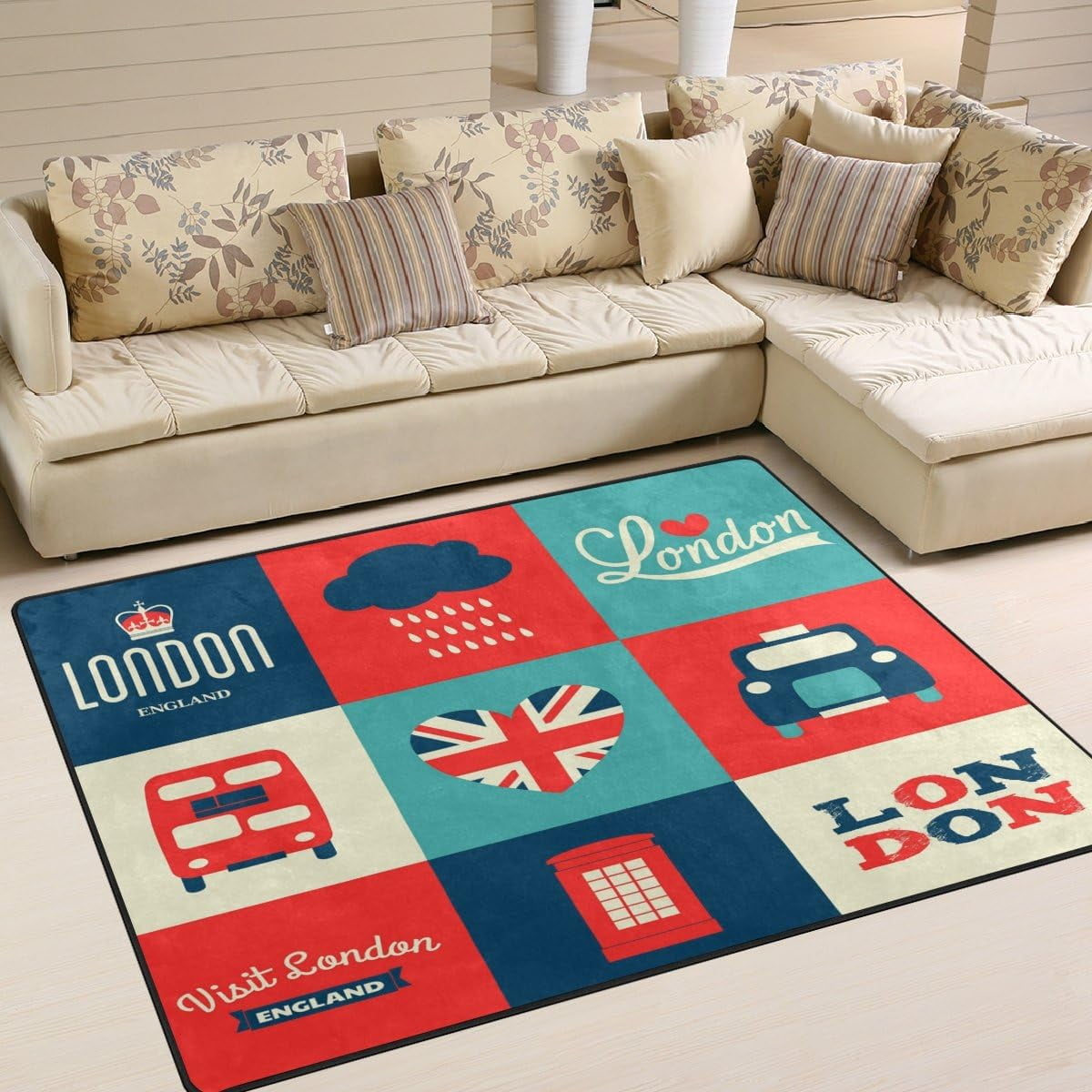 GZHJMY Classic Vintage Red Bus Telephone House Union Jack Area Rug ...