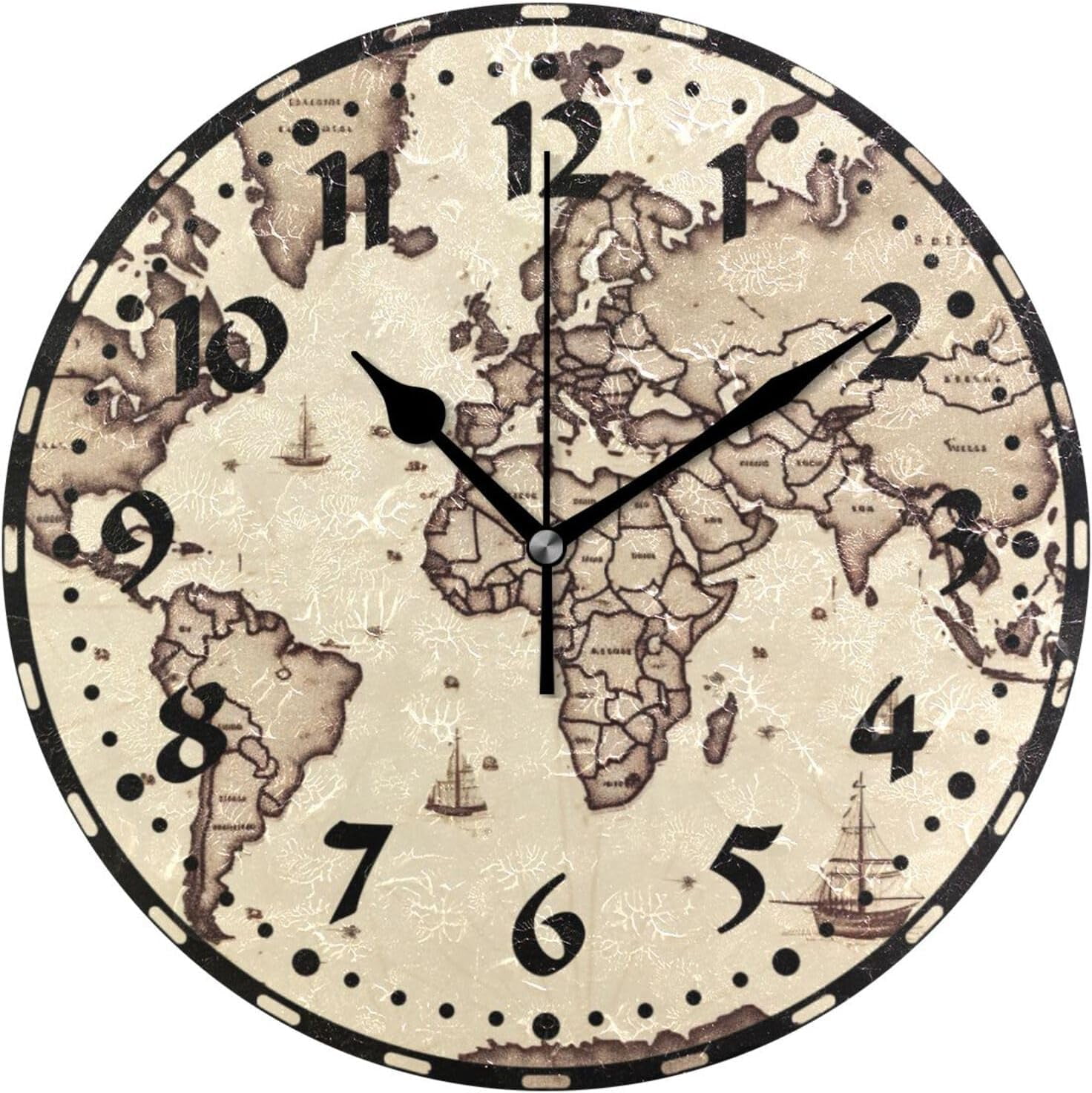 GZHJMY Classic World Map Wall Clock, PVC Silent Non Ticking 10 Inch ...