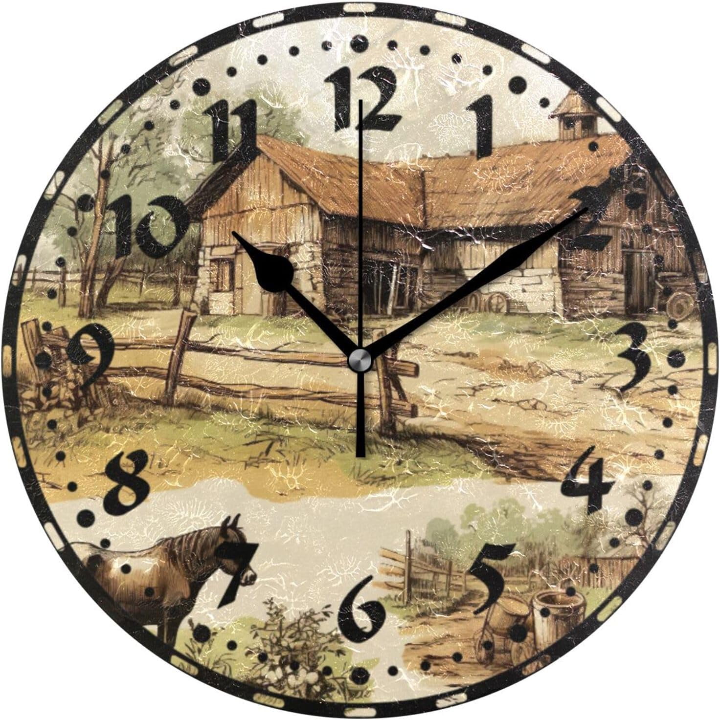 GZHJMY Classical Farm Motif Wall Clock, Silent Non Ticking 10 Inch ...