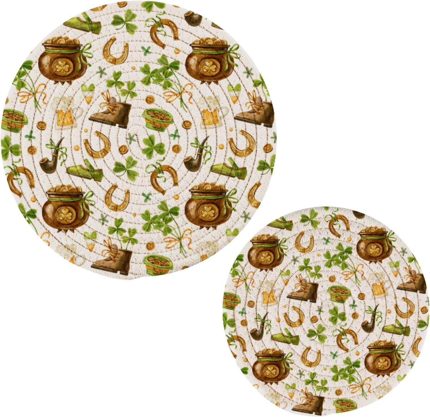 GZHJMY Clover and Gold Coins Trivet Pot Holder, Round Woven Potholders ...