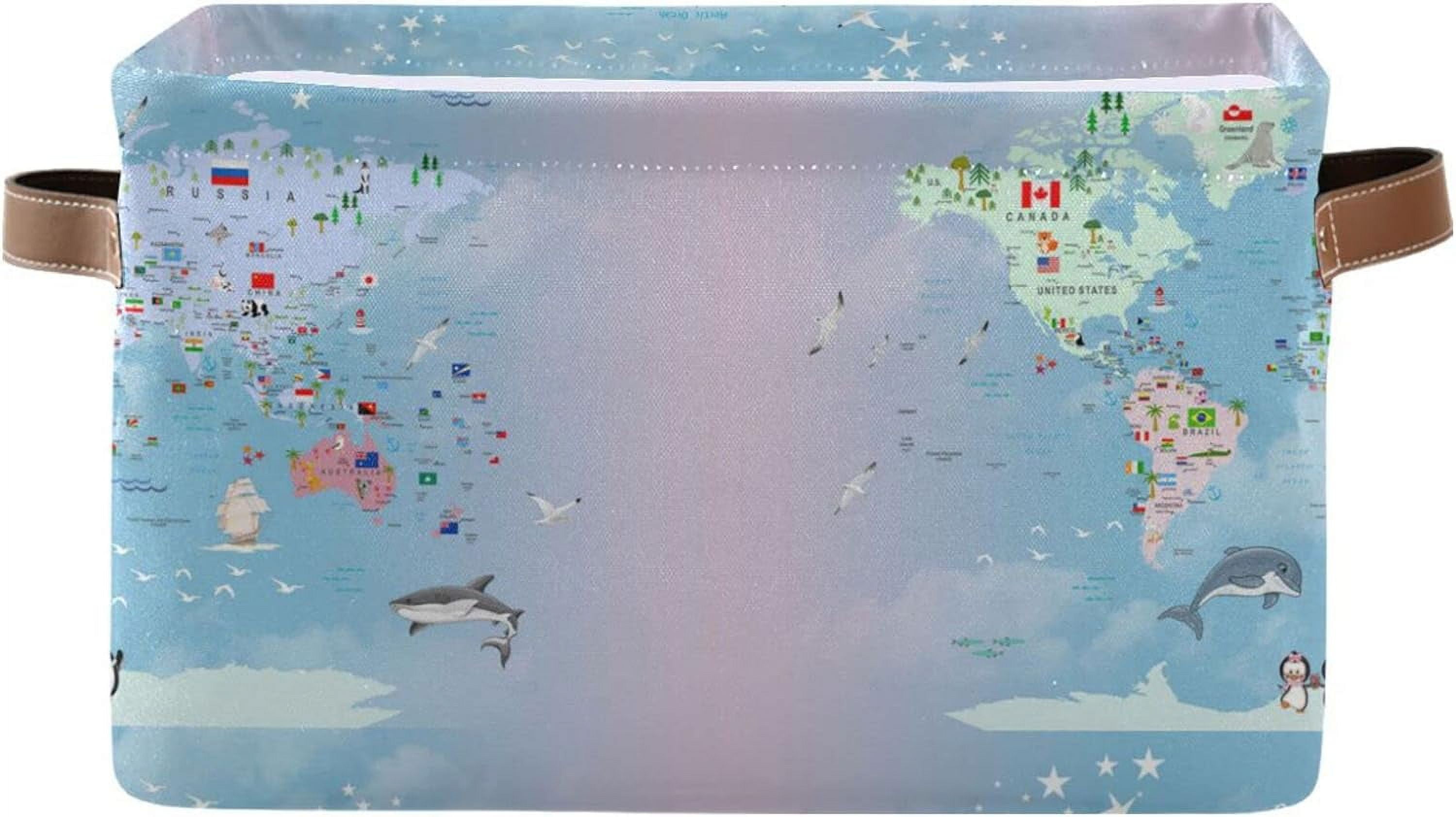 GZHJMY Collapsible Storage Basket Animals World Map Rectangular Storage ...