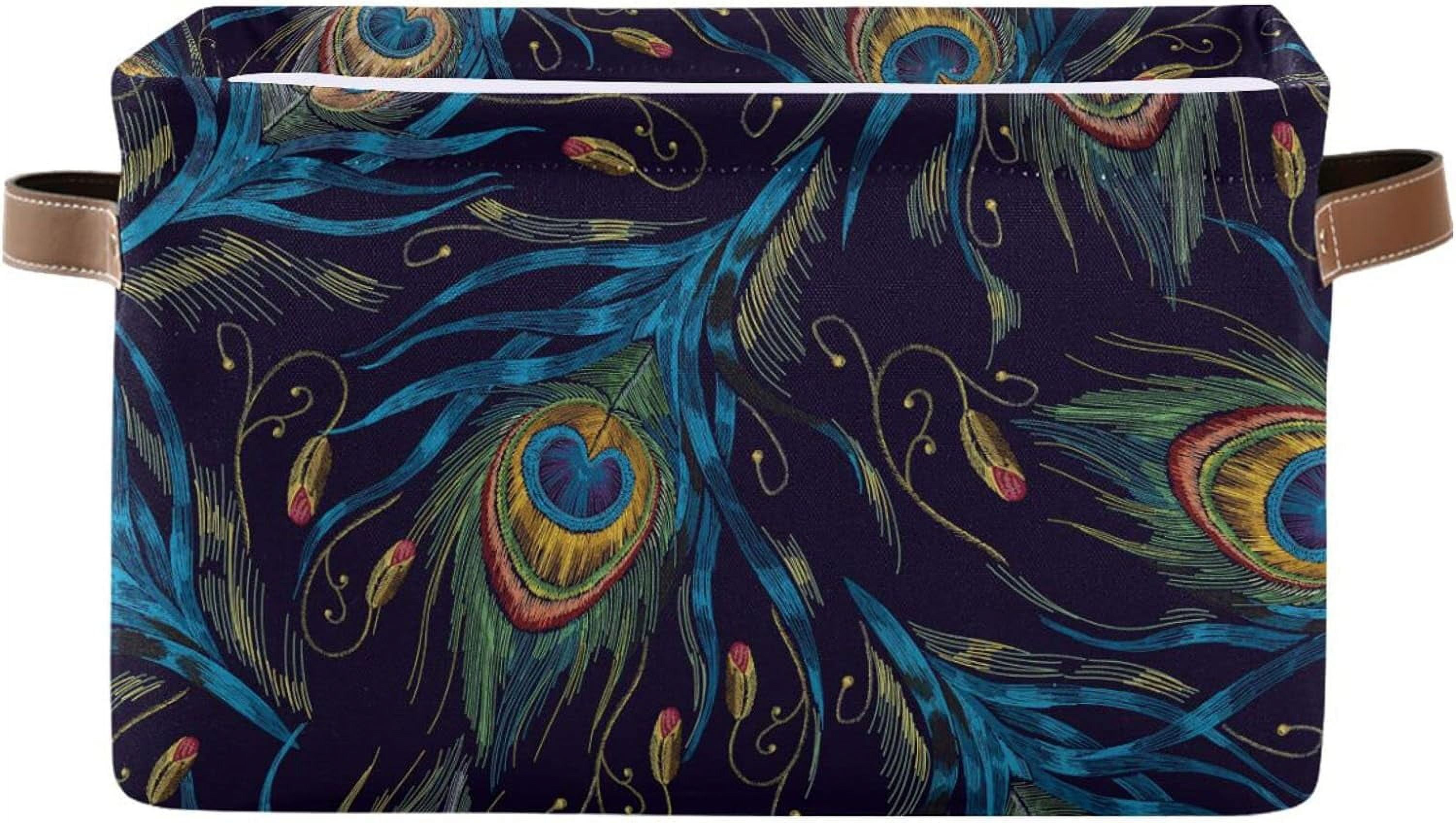 GZHJMY Collapsible Storage Basket Beautiful Peacock Feathers -b Rectangular Storage Bins Baskets ...