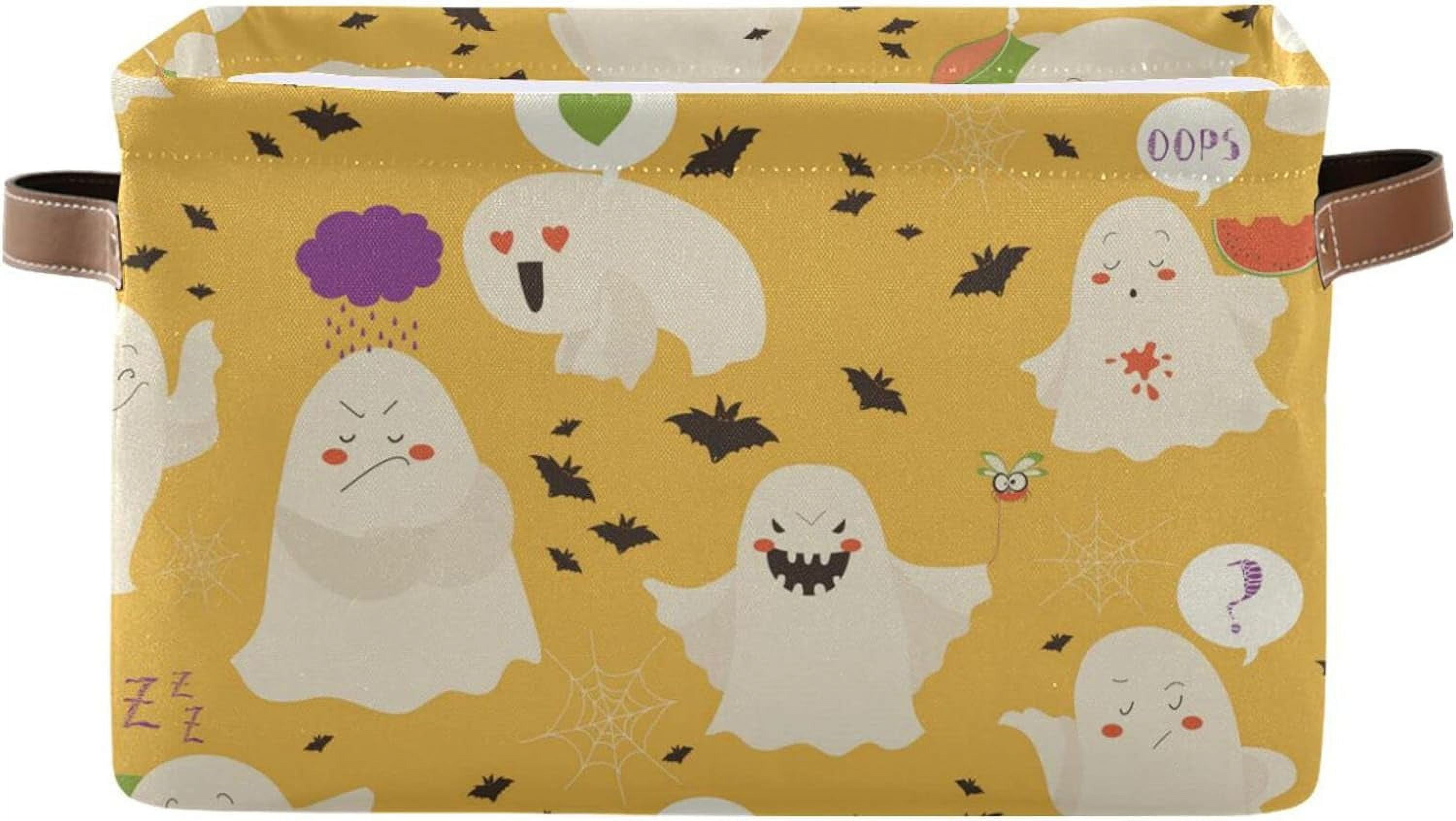 GZHJMY Collapsible Storage Basket Cute Ghost Bat Halloween Rectangular ...