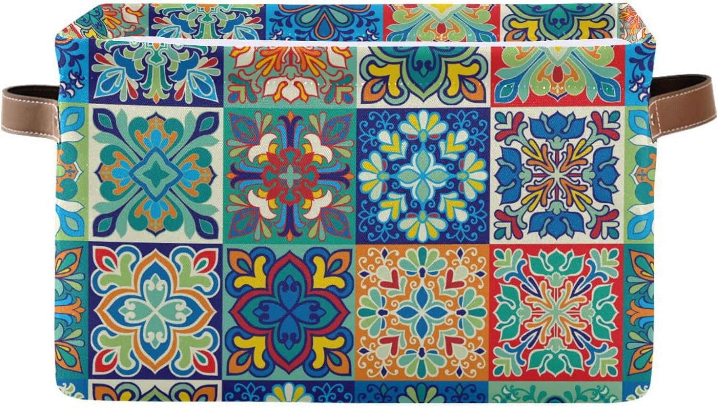 GZHJMY Collapsible Storage Basket Mexican Talavera (4) Rectangular ...