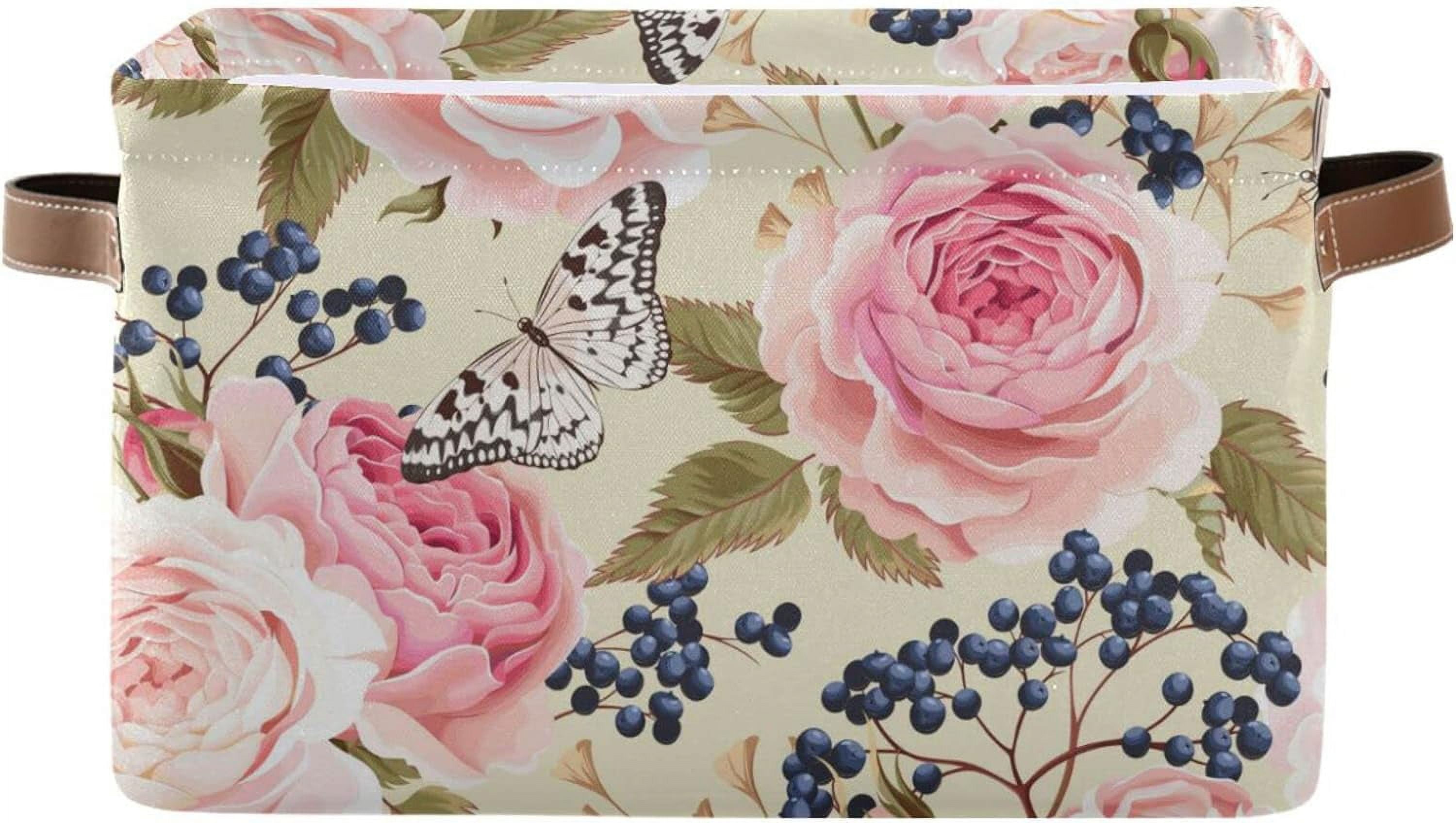 GZHJMY Collapsible Storage Basket Pink Flower Butterfly and Berry ...