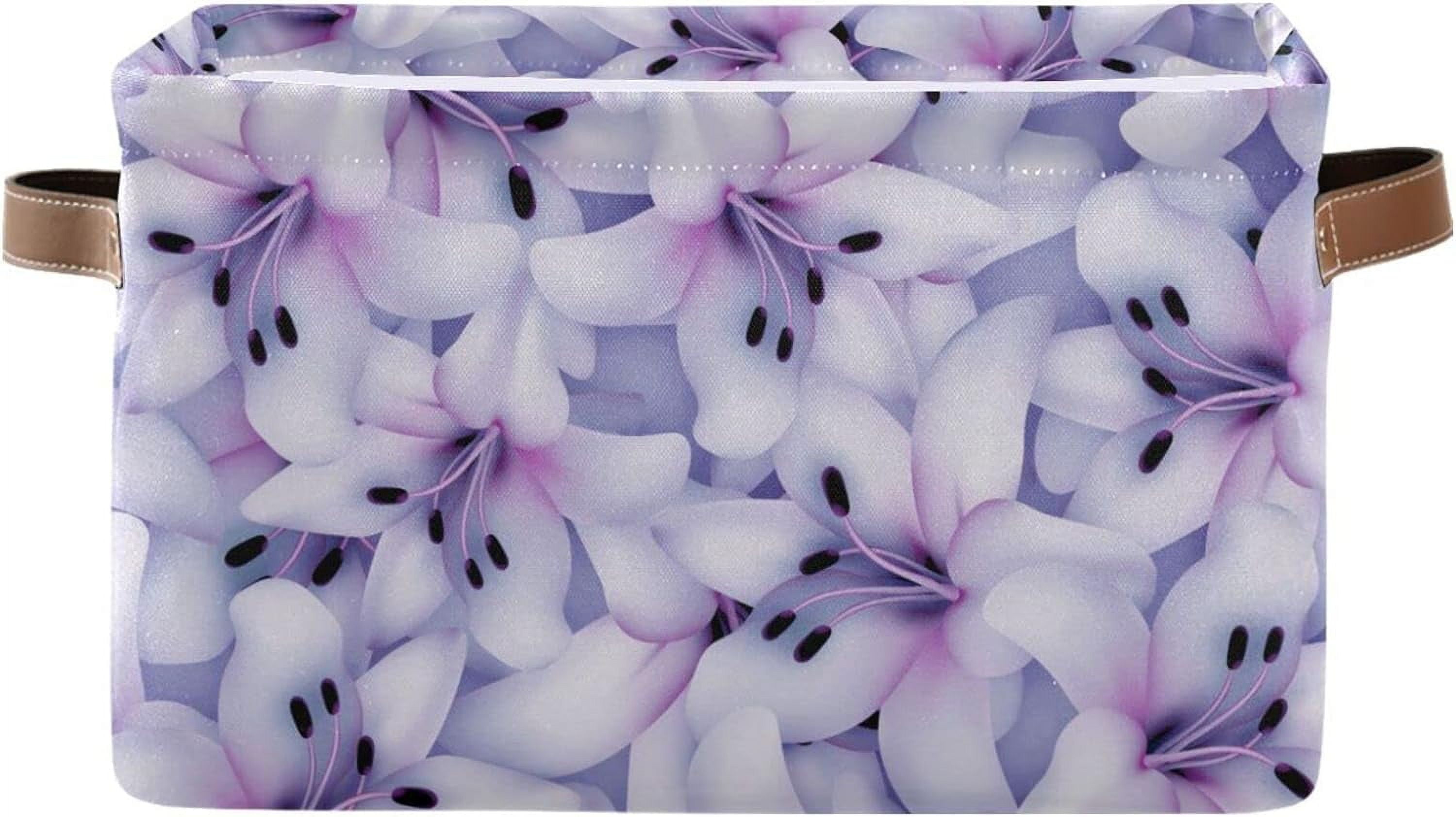 GZHJMY Collapsible Storage Basket Purple White Flower Rectangular ...