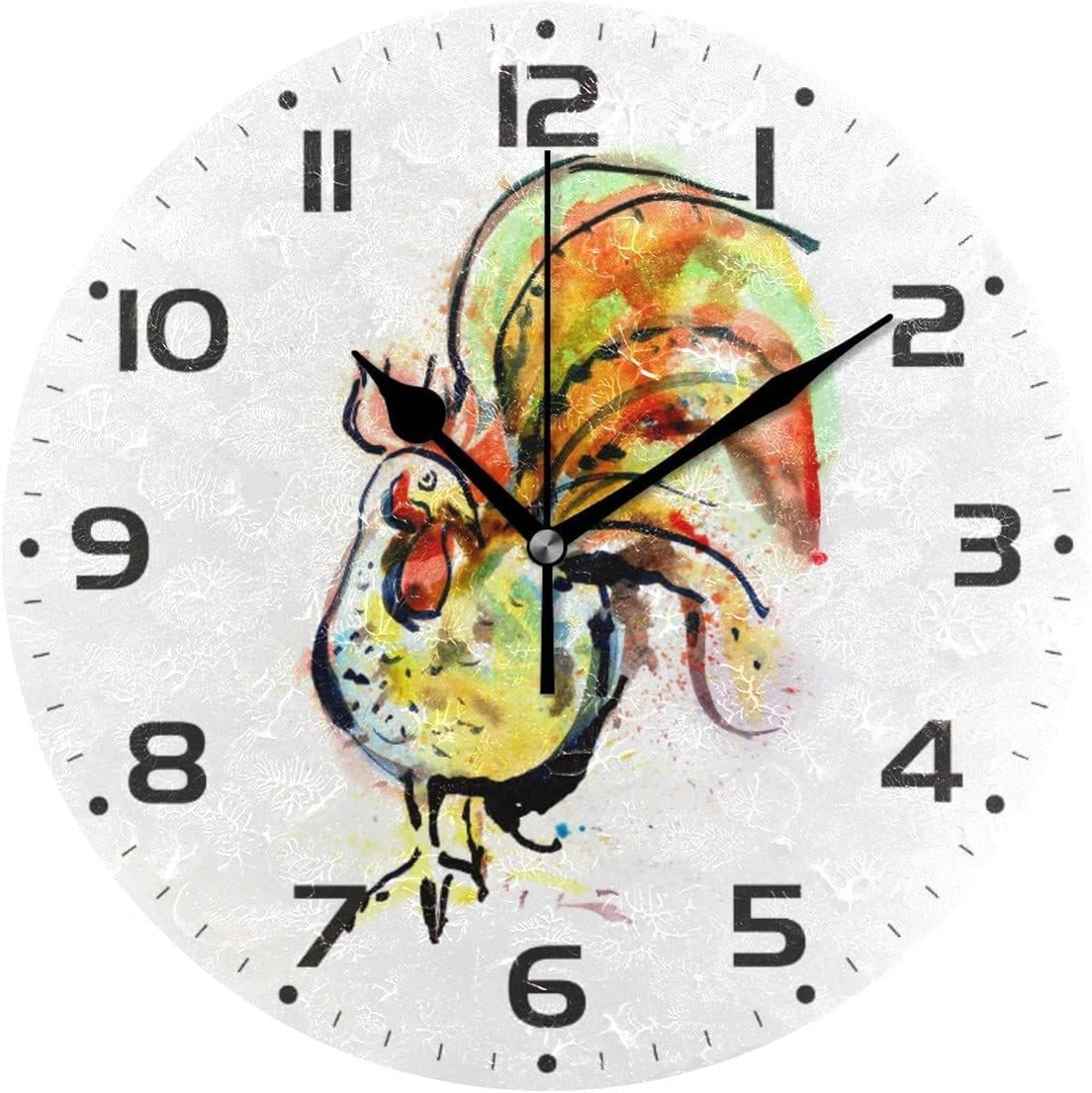 GZHJMY Color Rooster Wall Clock, 10" Silent Non Ticking Round Clock ...