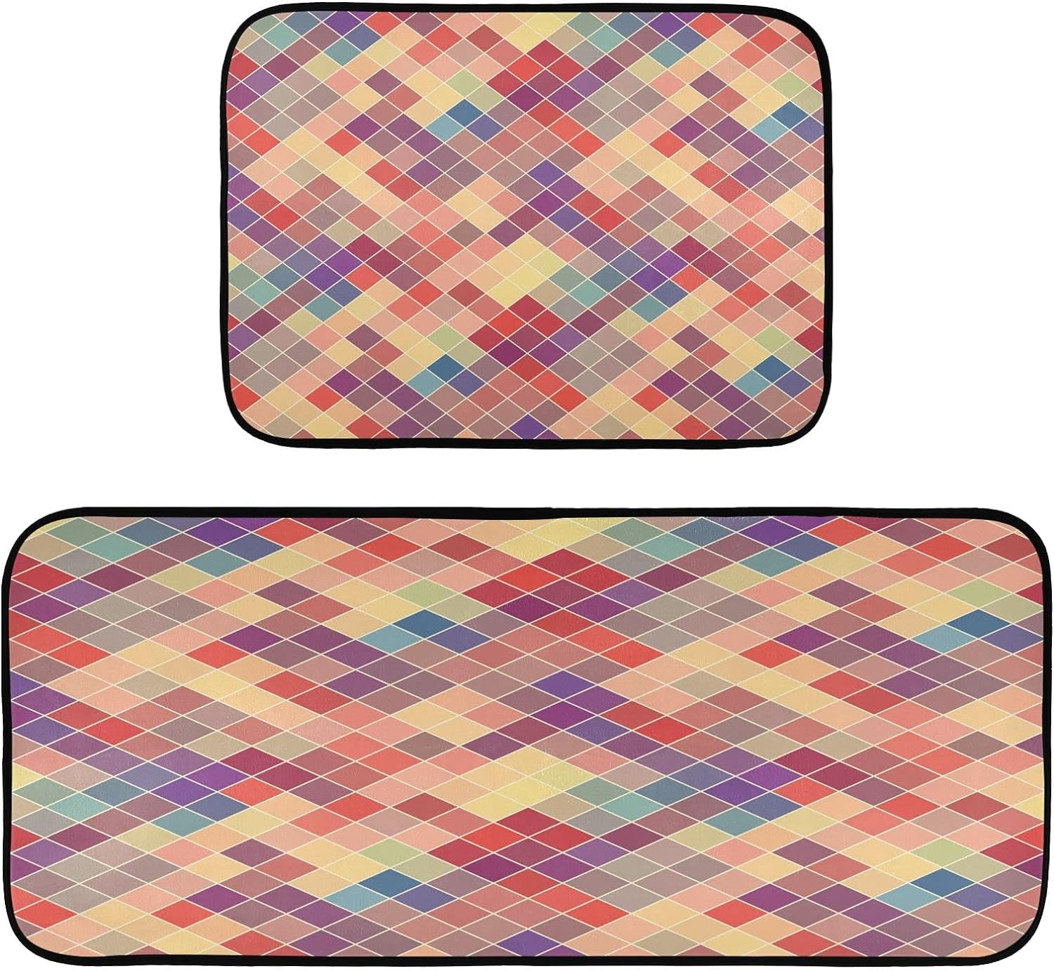GZHJMY Colored Rhombus Mosaic Kitchen Rug,Set of 2 Decoration Non Skid ...