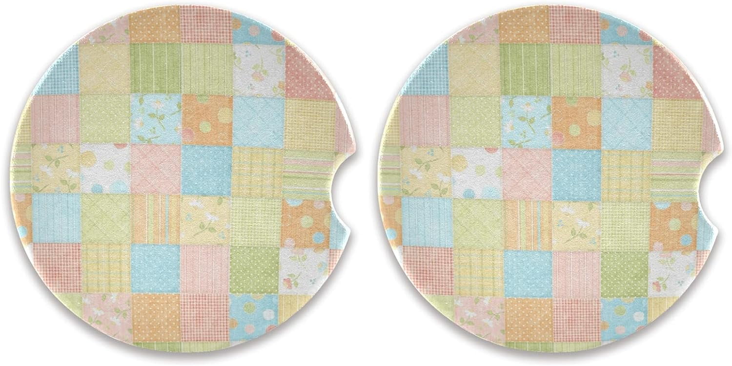 GZHJMY Colored Square Car Coasters 2 Pieces, Absorbent Ceramic Cork ...