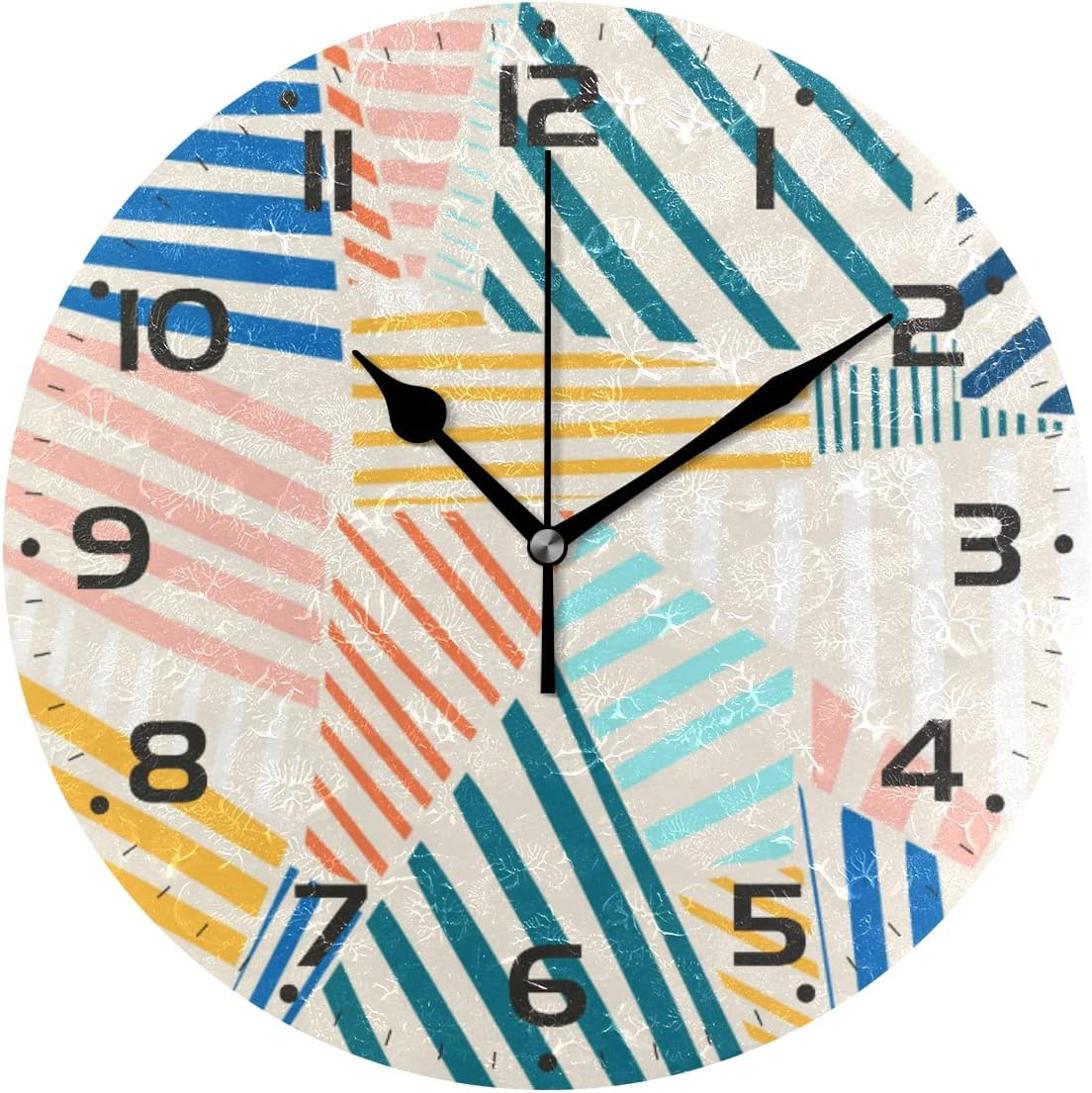 GZHJMY Colorful Abstract Lines Wall Clock, 10" Silent Non Ticking Round ...