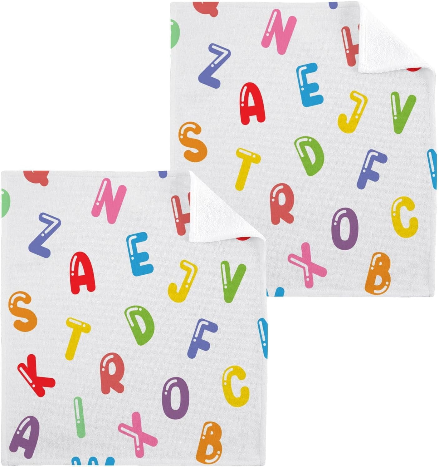 GZHJMY Colorful Alphabet Wash Cloth Set of 4, 12 x 12 Inch Cotton Baby ...