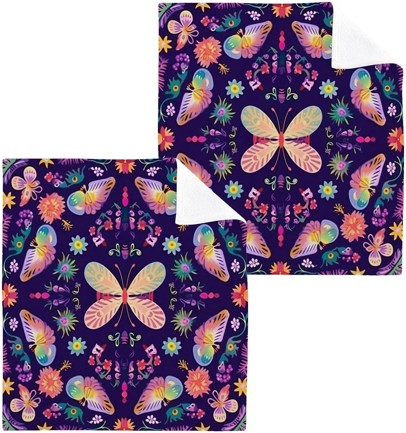 GZHJMY Colorful Butterflies Cotton Washcloths Set of 2, 12"x12" Super ...