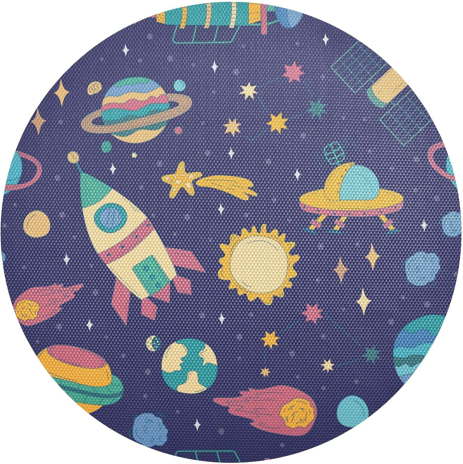 GZHJMY Colorful Cartoon Space Round PVC Placemats Set of 1, Kitchen ...
