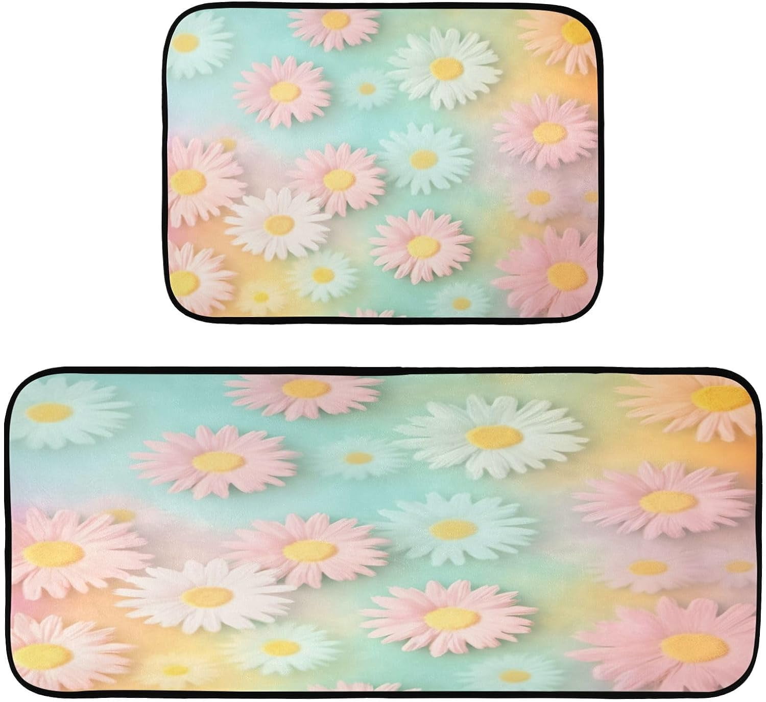 GZHJMY Colorful Daisy Kitchen Rug Set of 2 Non Slip Washable Cushioned ...