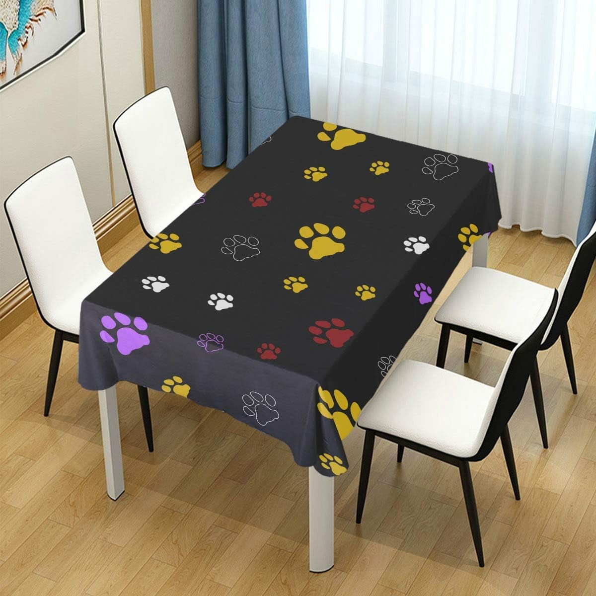 GZHJMY Colorful Dog Cat Paw Print Black Rectangle Tablecloth for ...