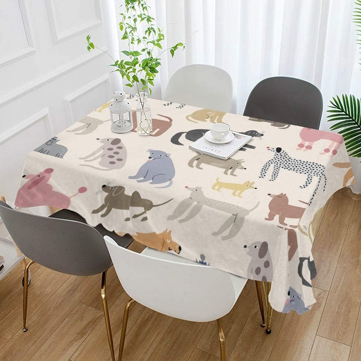 GZHJMY Colorful Dog Print Tablecloth - A Variety of Dog Watercolor ...