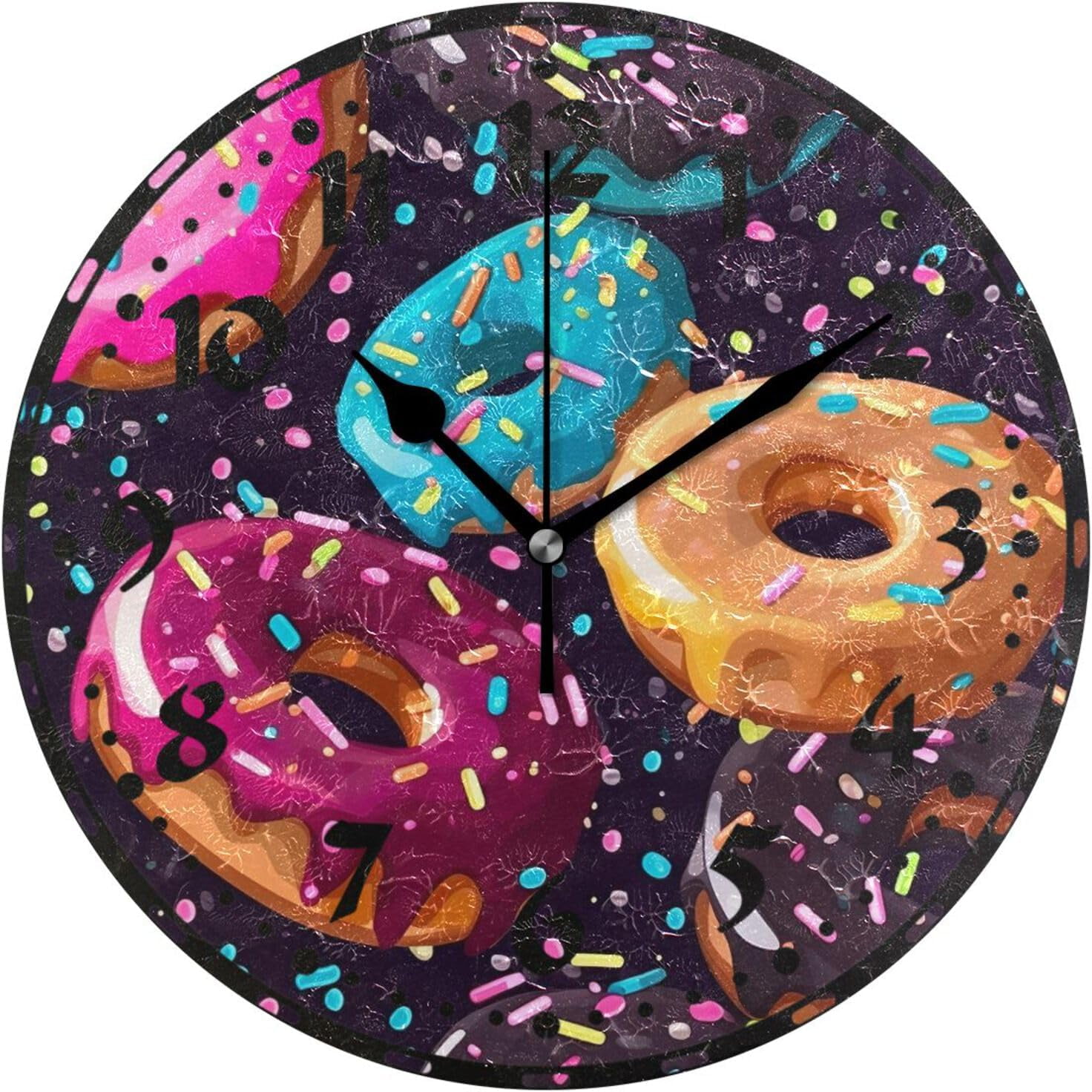 GZHJMY Colorful Donut Wall Clock, Silent Non Ticking 10 Inch Battery ...
