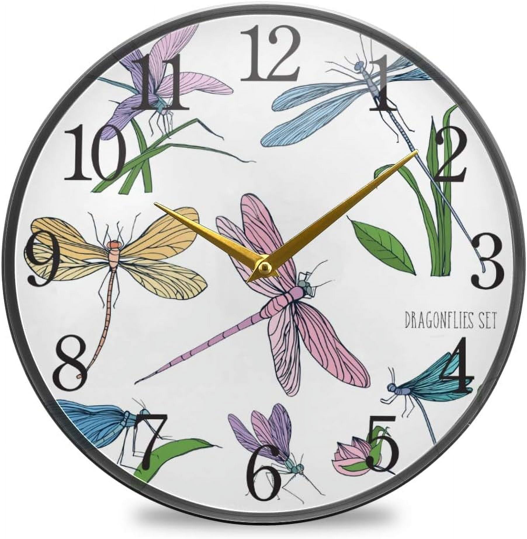 GZHJMY Colorful Dragonflies Pattern Wall Clock Silent Non Ticking 9.5 ...