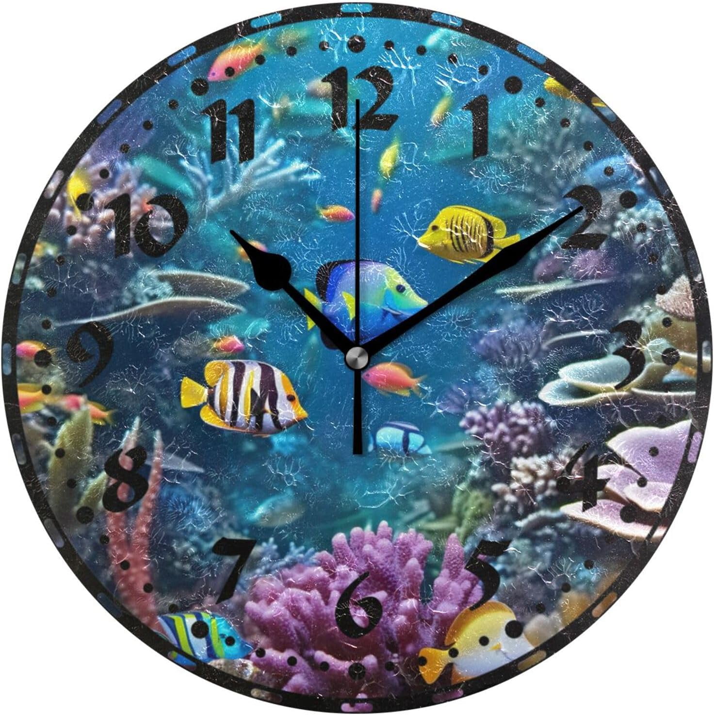 GZHJMY Colorful Fish Pattern Wall Clock, PVC Silent Non Ticking 10 Inch ...