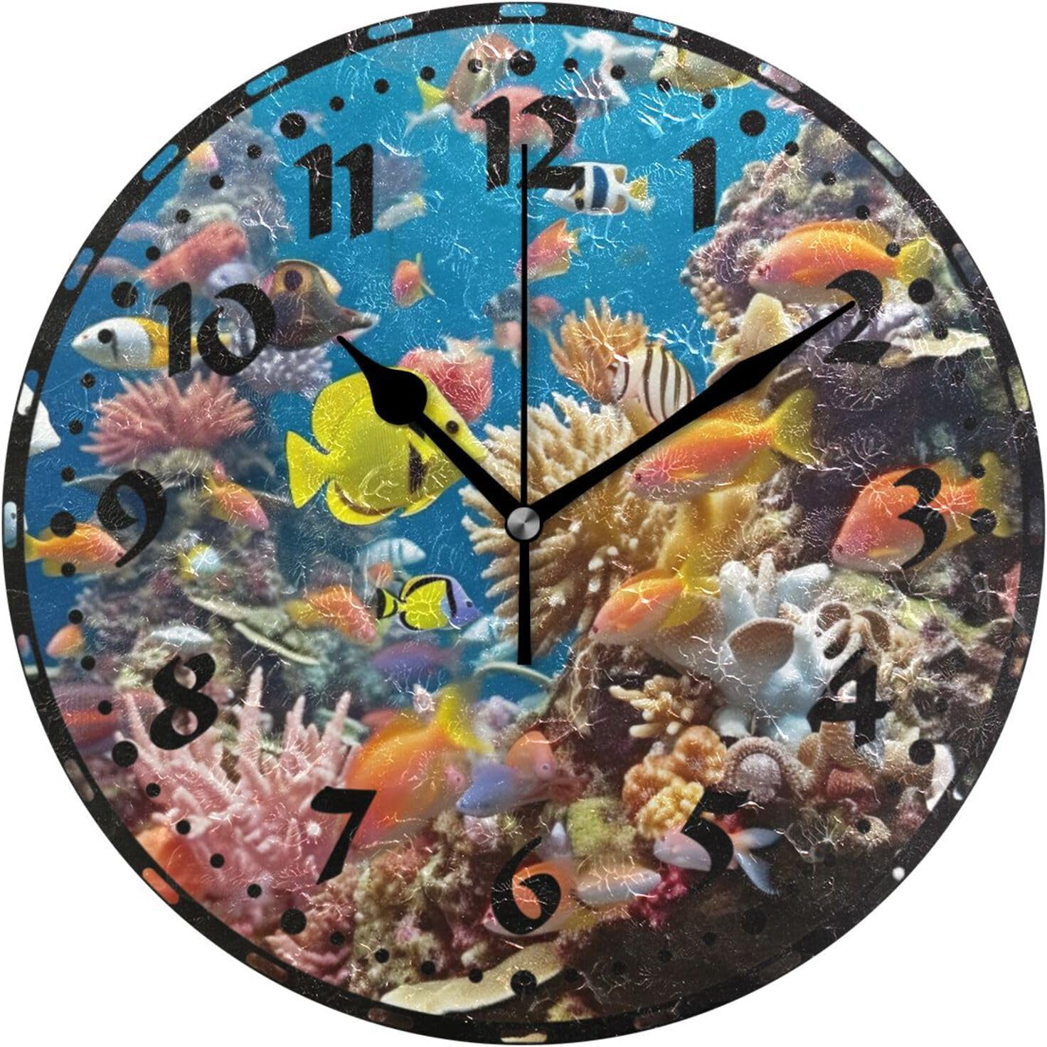 GZHJMY Colorful Fishes Wall Clock, PVC Silent Non Ticking 10 Inch ...