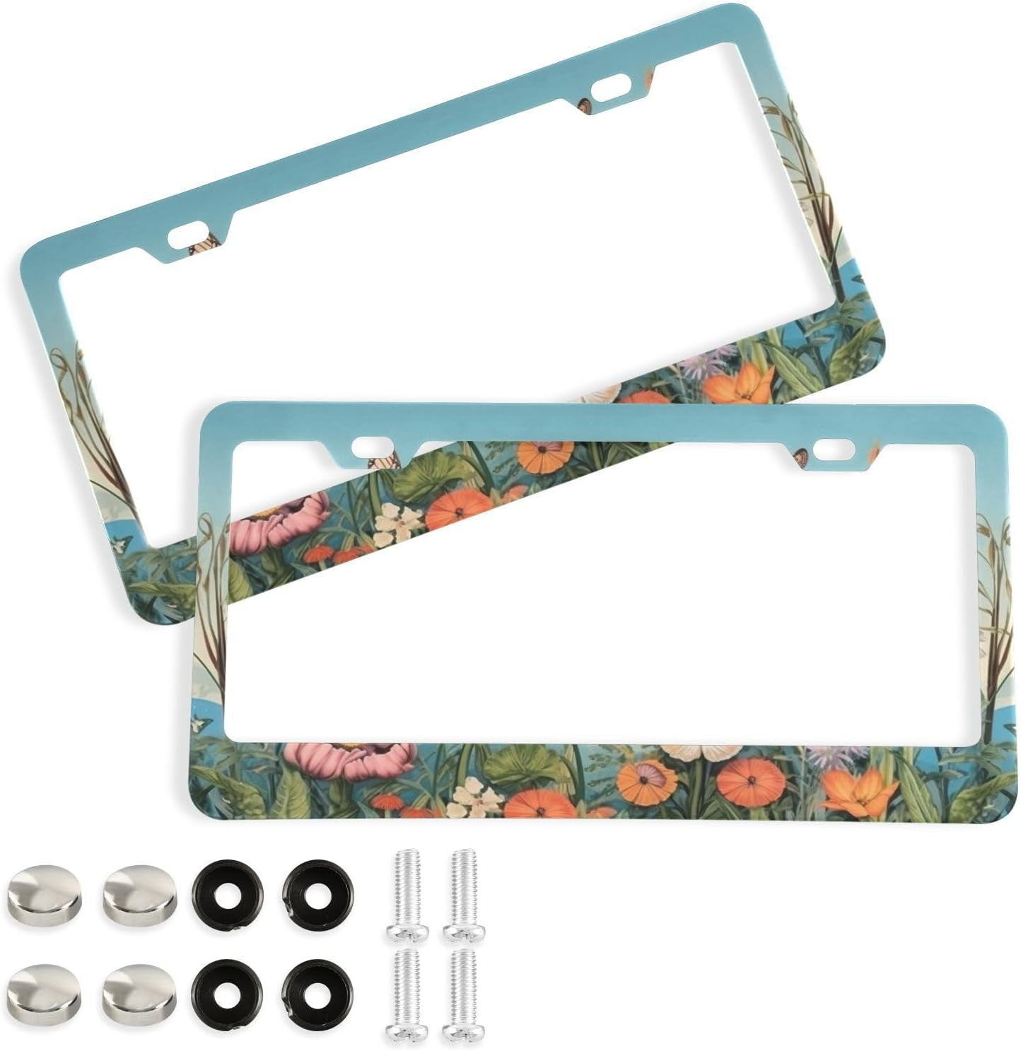 GZHJMY Colorful Flowers Butterfly License Plate Frames Set of 2 ...