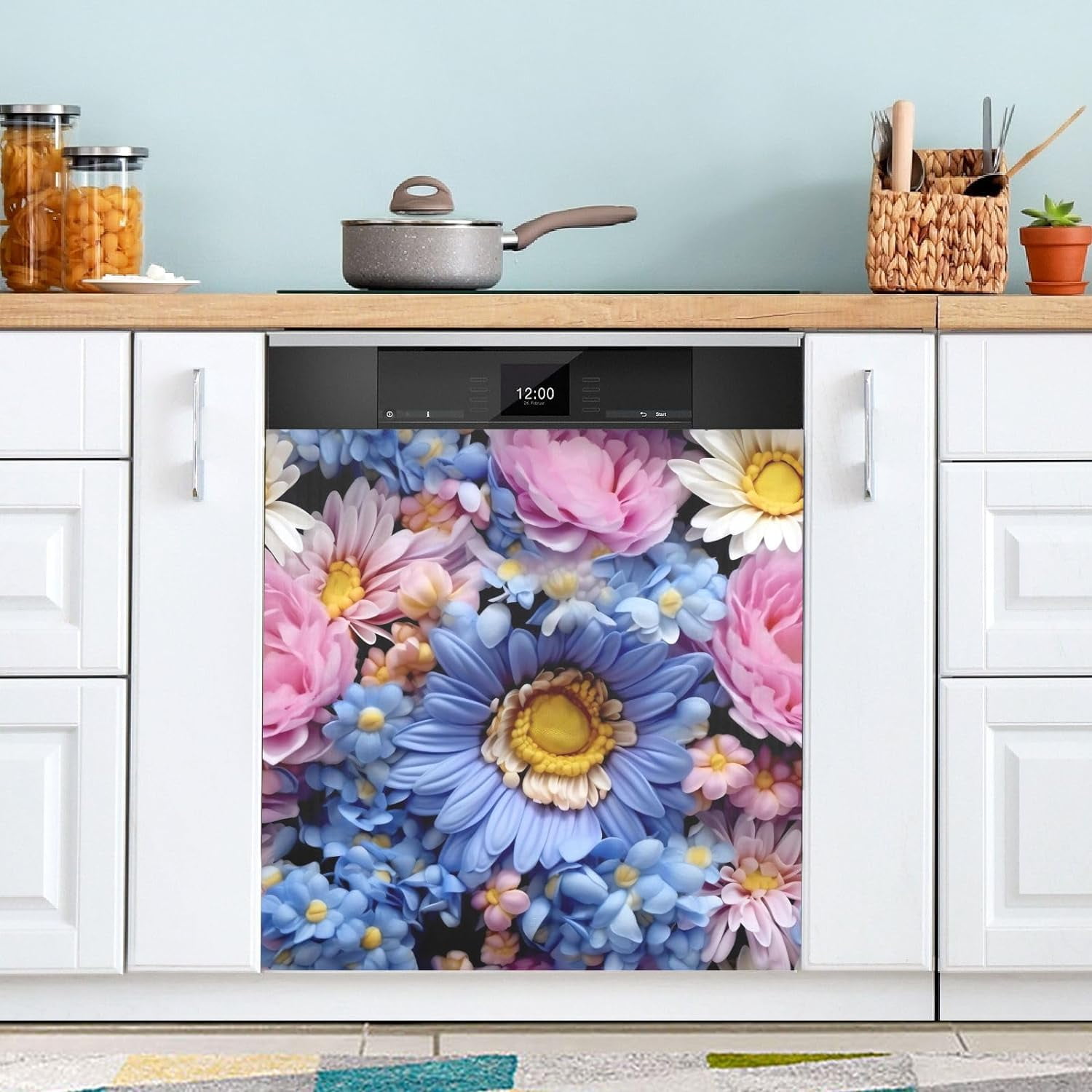 GZHJMY Colorful Flowers Dishwasher Magnet Cover Dishwasher Front Door ...